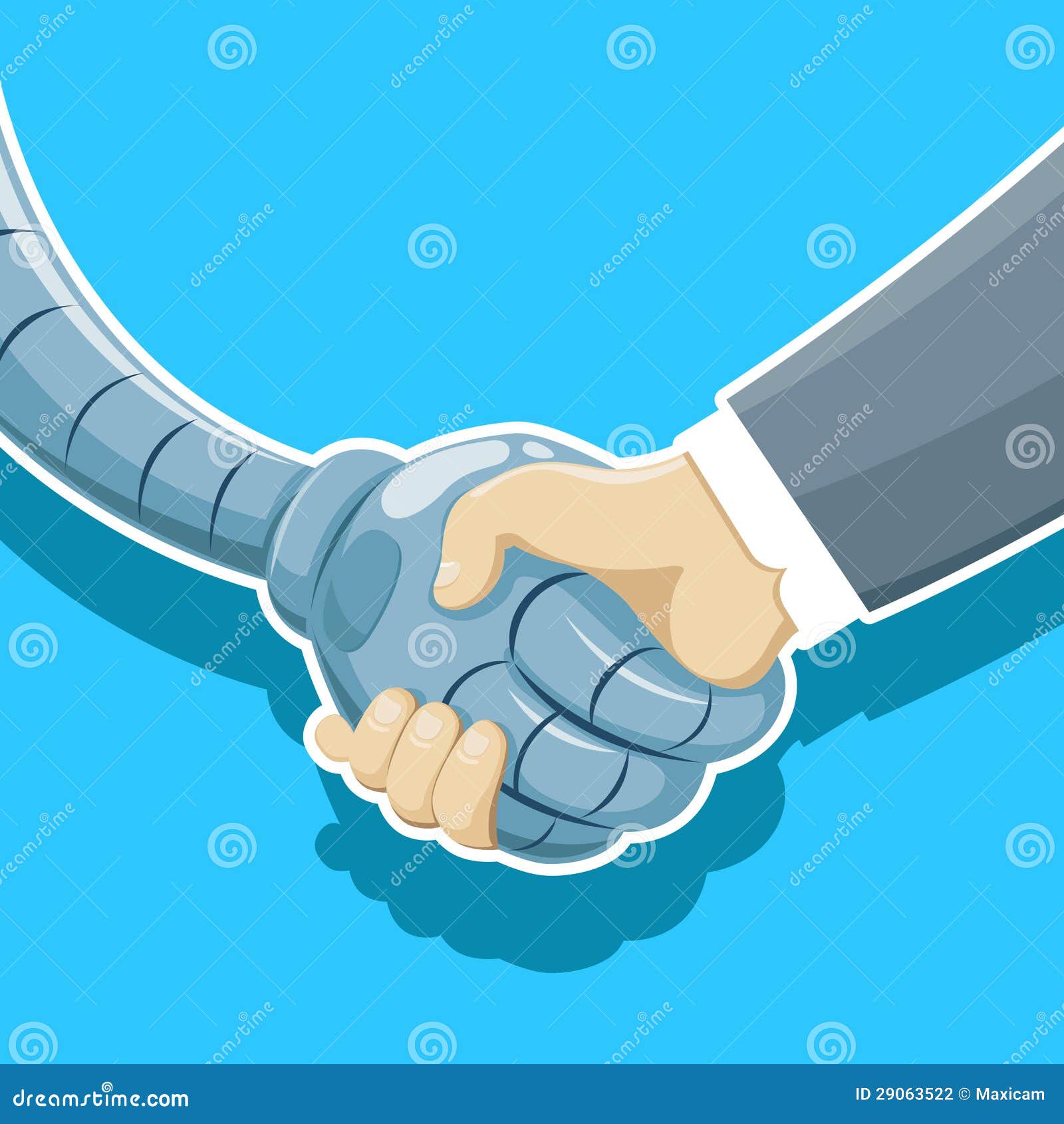Handshake With Robot, Human And Ai Technology Work Together, Vector ... Handshake With Robot, Human And Ai Technology Work Together, Vector ...