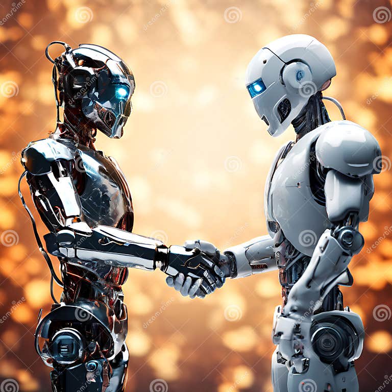 Handshake between Robots, Robo Hand Shaking Technological Background Artificial Intelligence ...