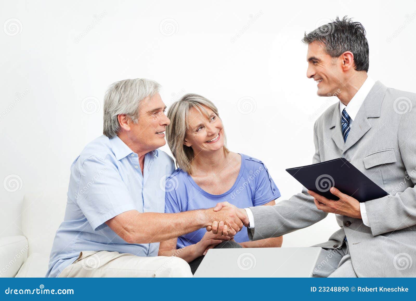 Handshake between Senior Couple Stock Photo - Image of files, happy ...