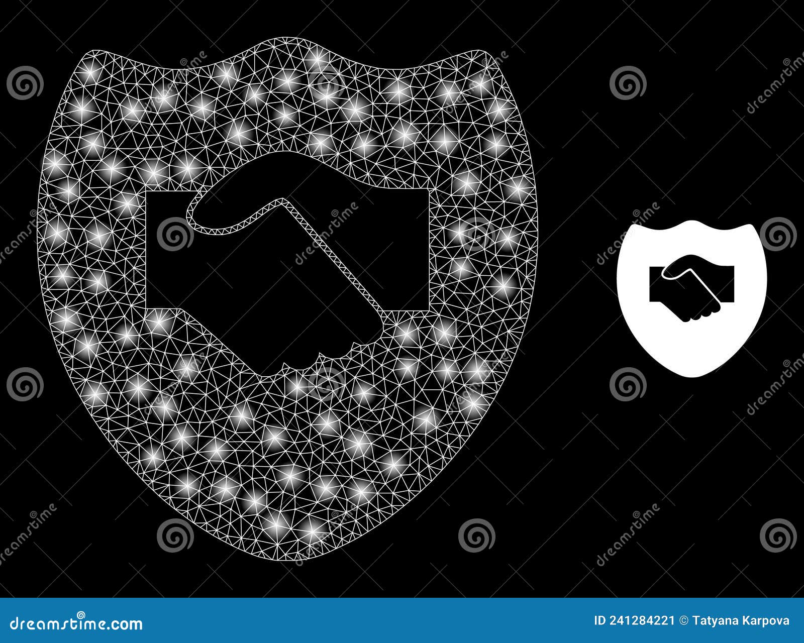 Handshake Shield Icon - Wireframe Mesh with Light Spots Stock Vector ...