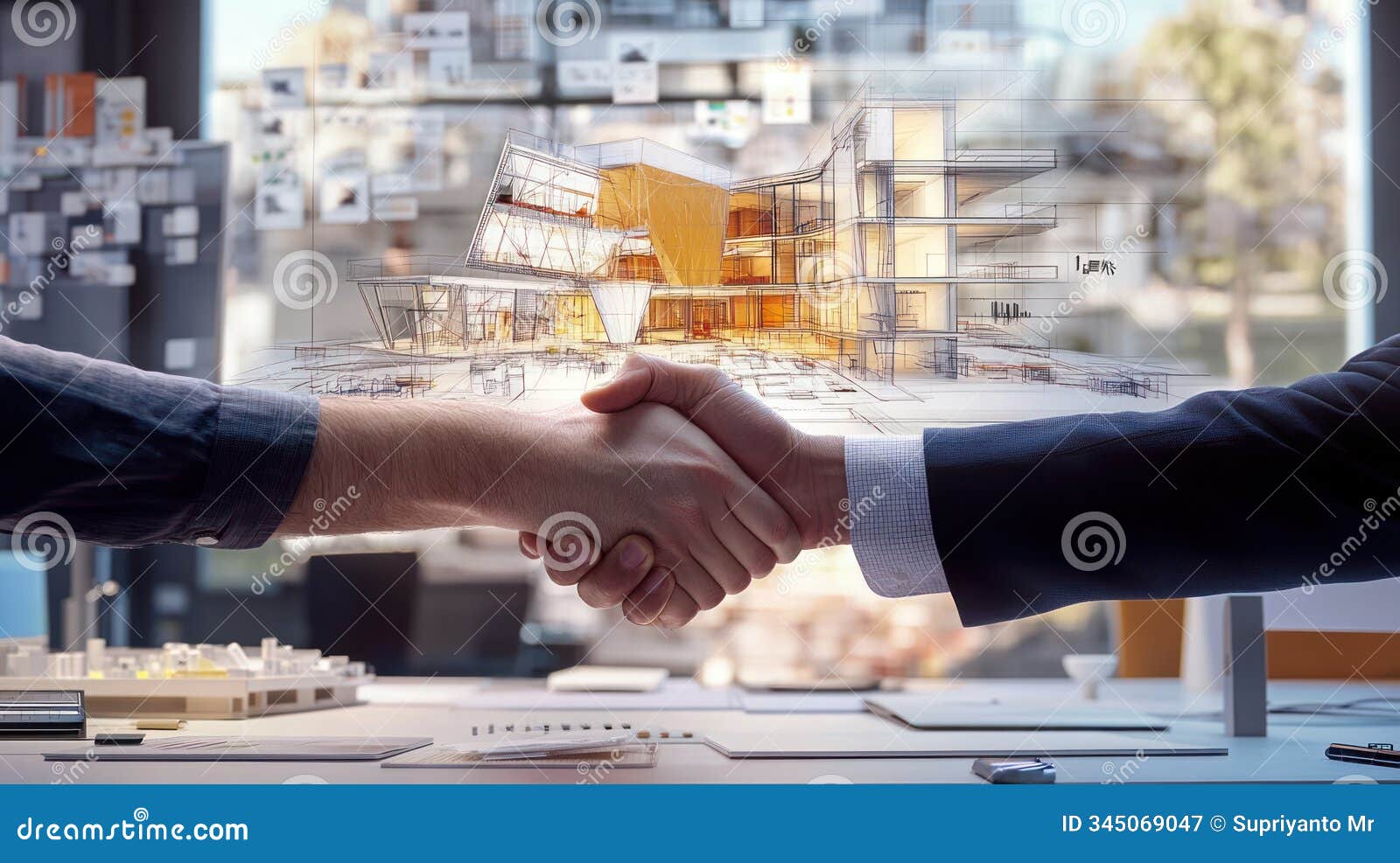 A Handshake Signifies Collaboration Over a Digital Architectural Model ...