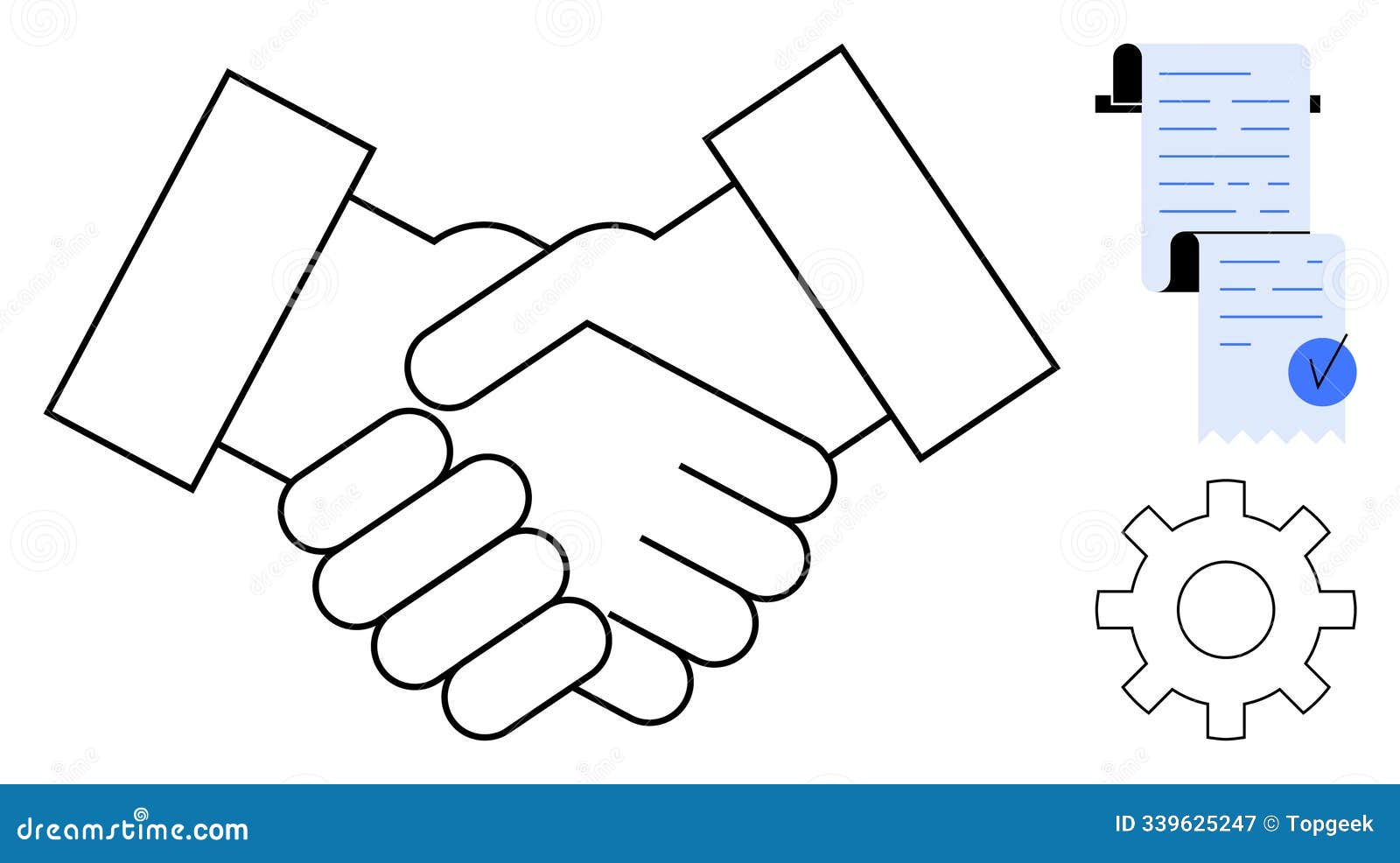 Handshake Symbolizing Agreement with Contract Document and Cogwheel ...
