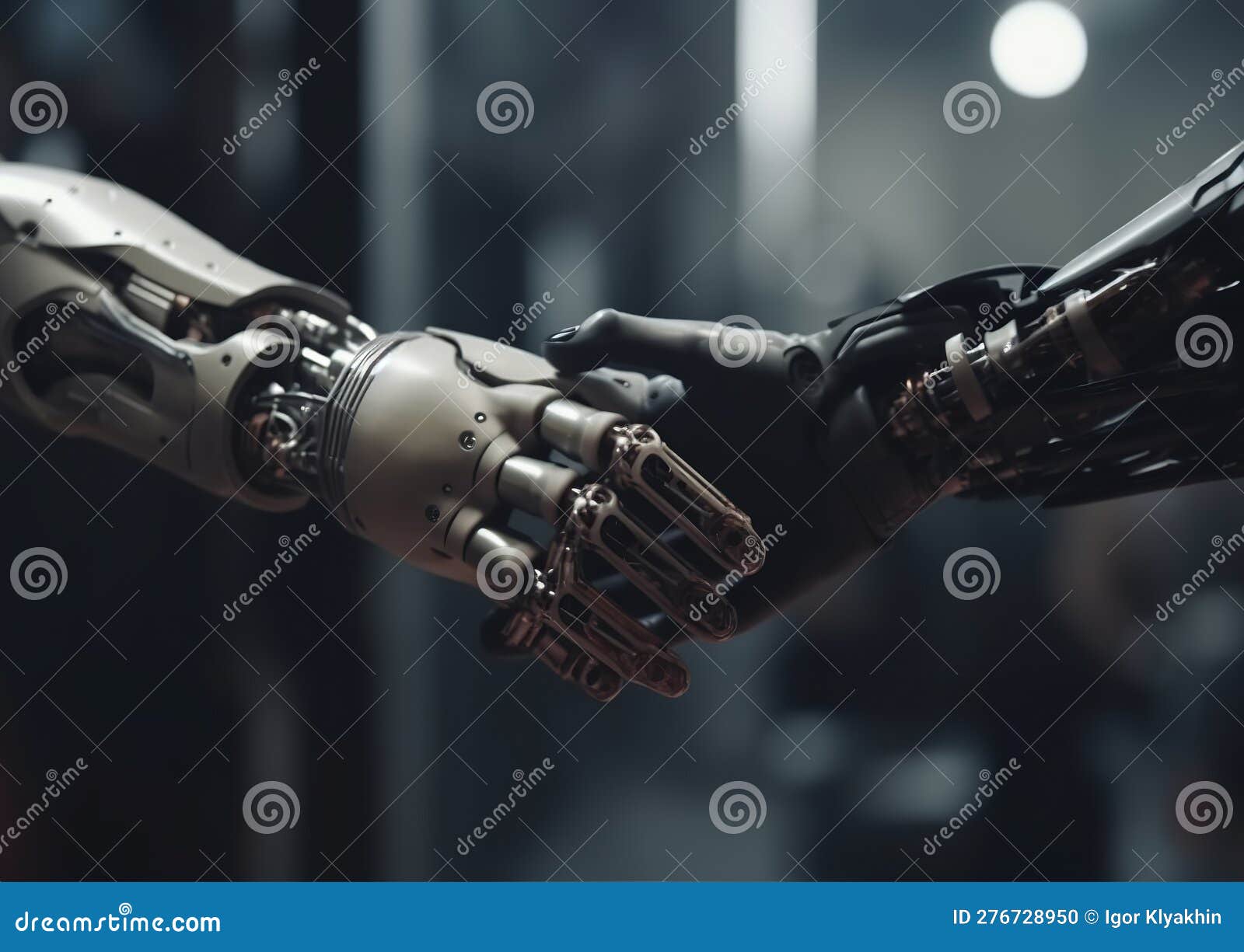 The Handshake of Two Cyborg Robots on New Technologies Stock ...