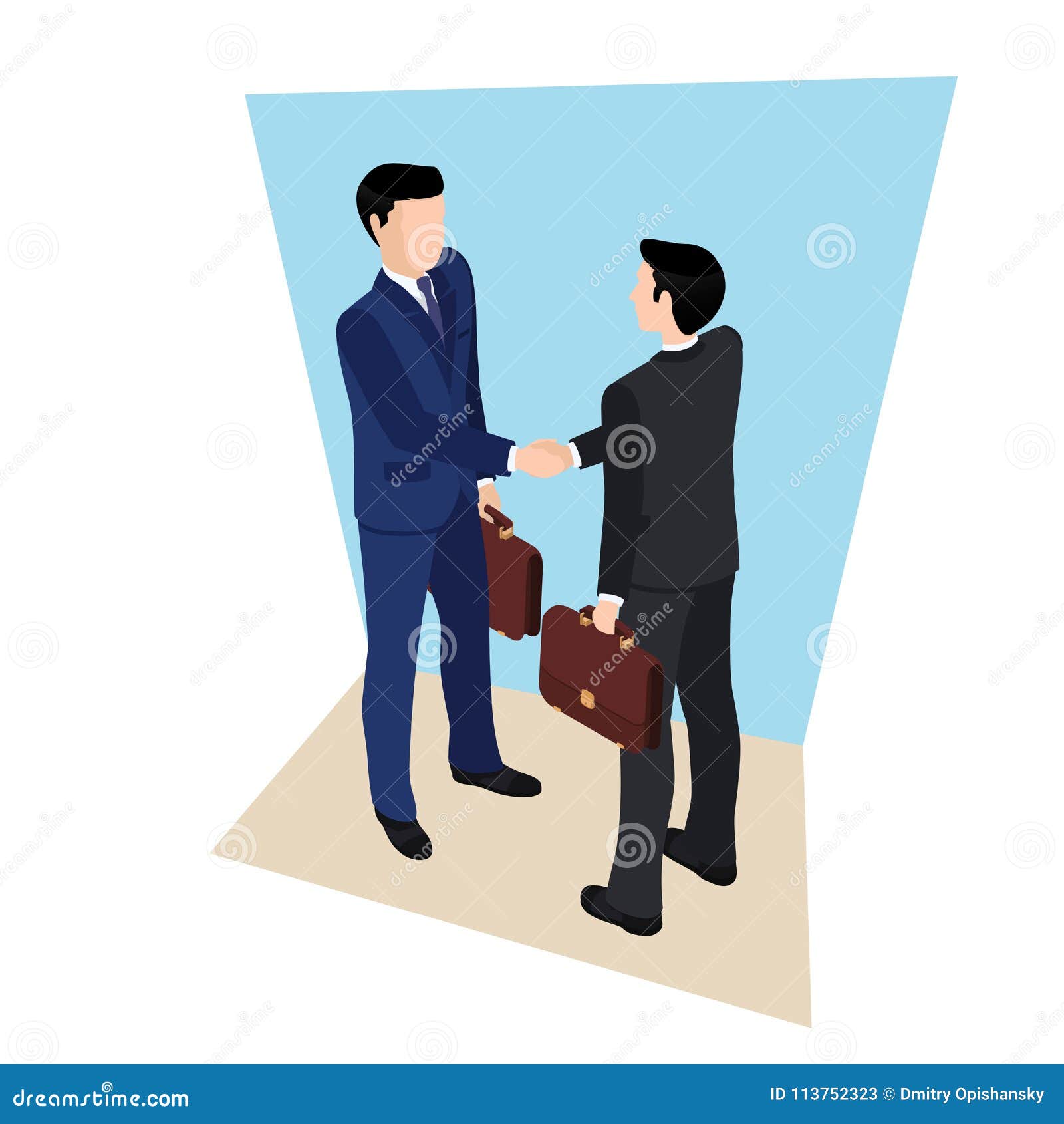 Handshake of Two Men in Business Suits with Briefcases Stock Vector ...