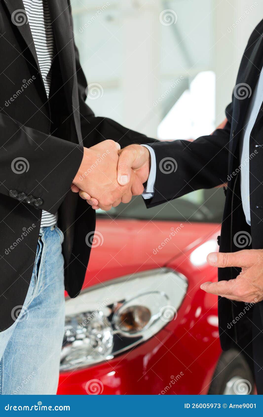 Handshake of Two Men in Suits with a Red Car Stock Image - Image of ...
