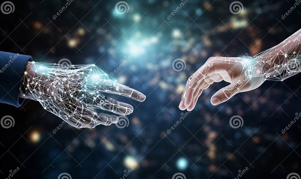 Handshake between Virtual Human and Robot in a Research Lab, Working ...