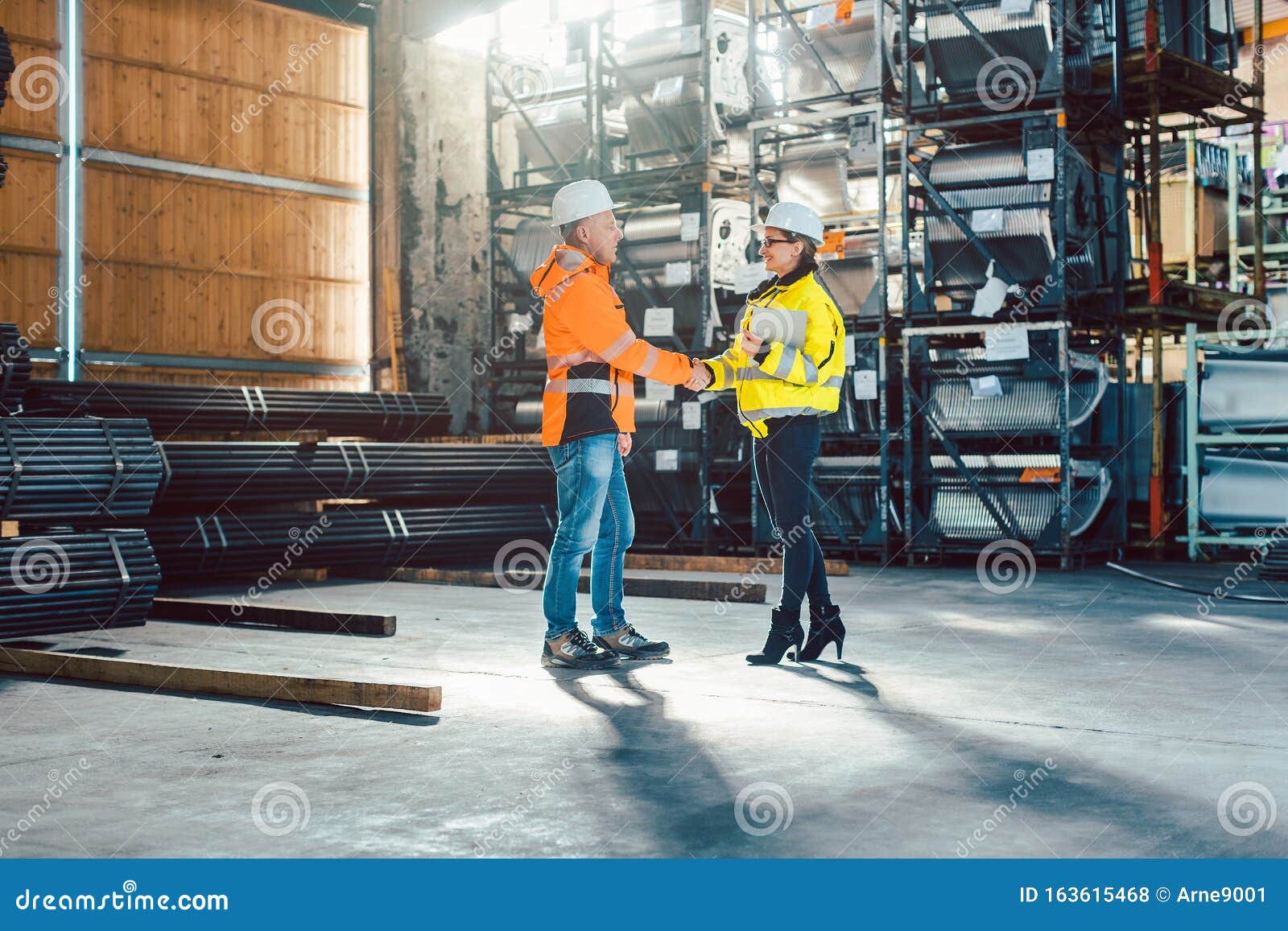 Handshake of Worker and Customer in Warehouse Stock Photo - Image of ...