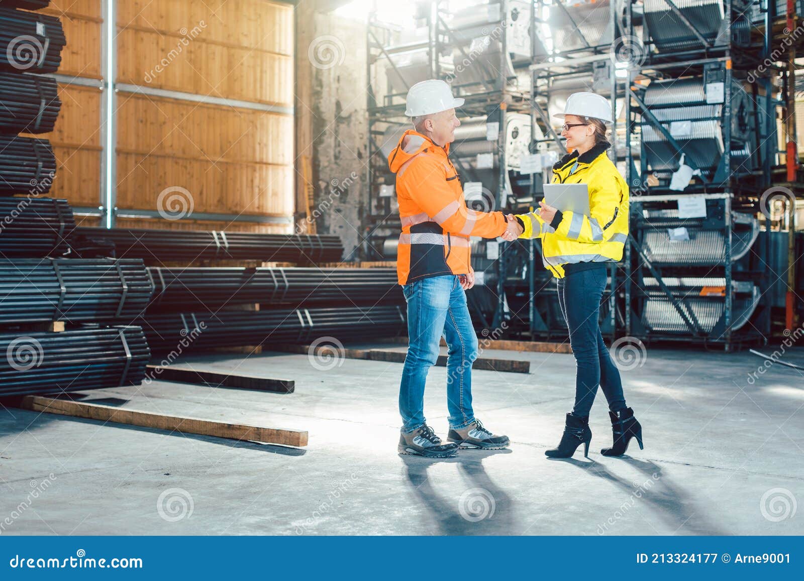 Handshake of Worker and Customer in Warehouse Stock Image - Image of ...