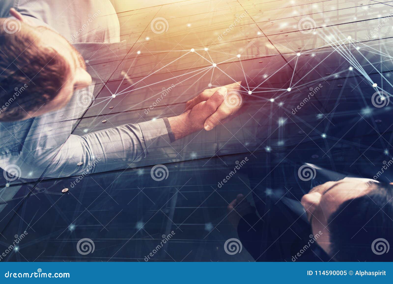 Handshaking Business Person in Office with Network Effect. Concept of ...