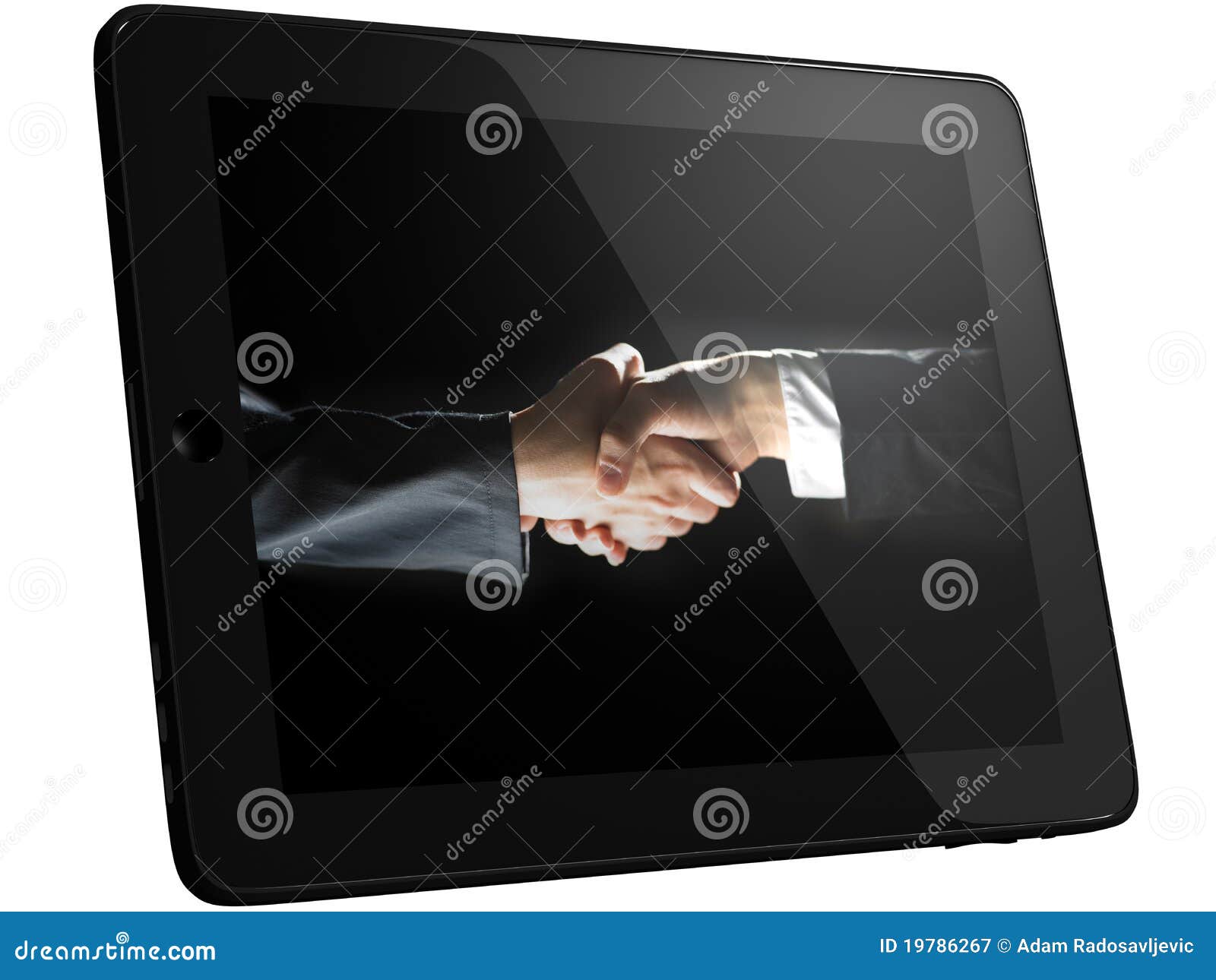 Handshaking on Computer Screen Stock Image - Image of hand, career ...