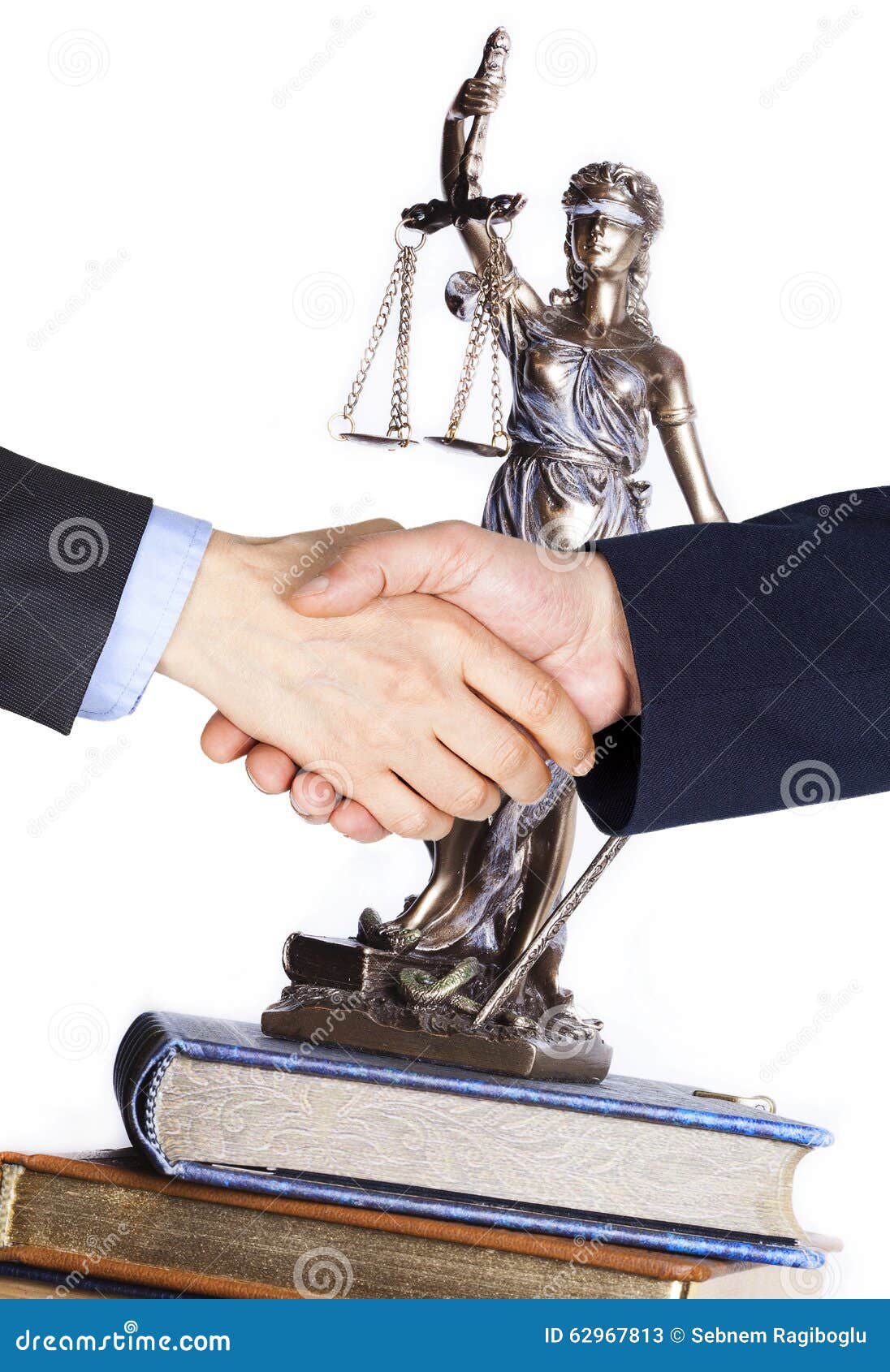 Handshaking in Front of Justice Symbol Stock Image - Image of white ...