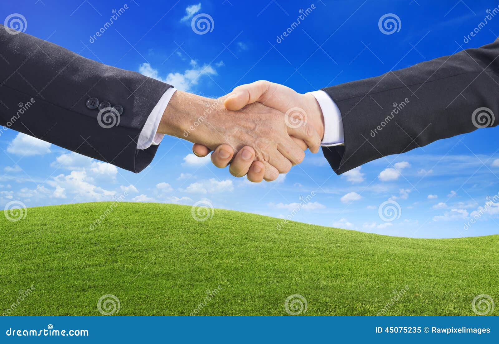 Handshaking and Mountain with Sky in Background Stock Image - Image of ...
