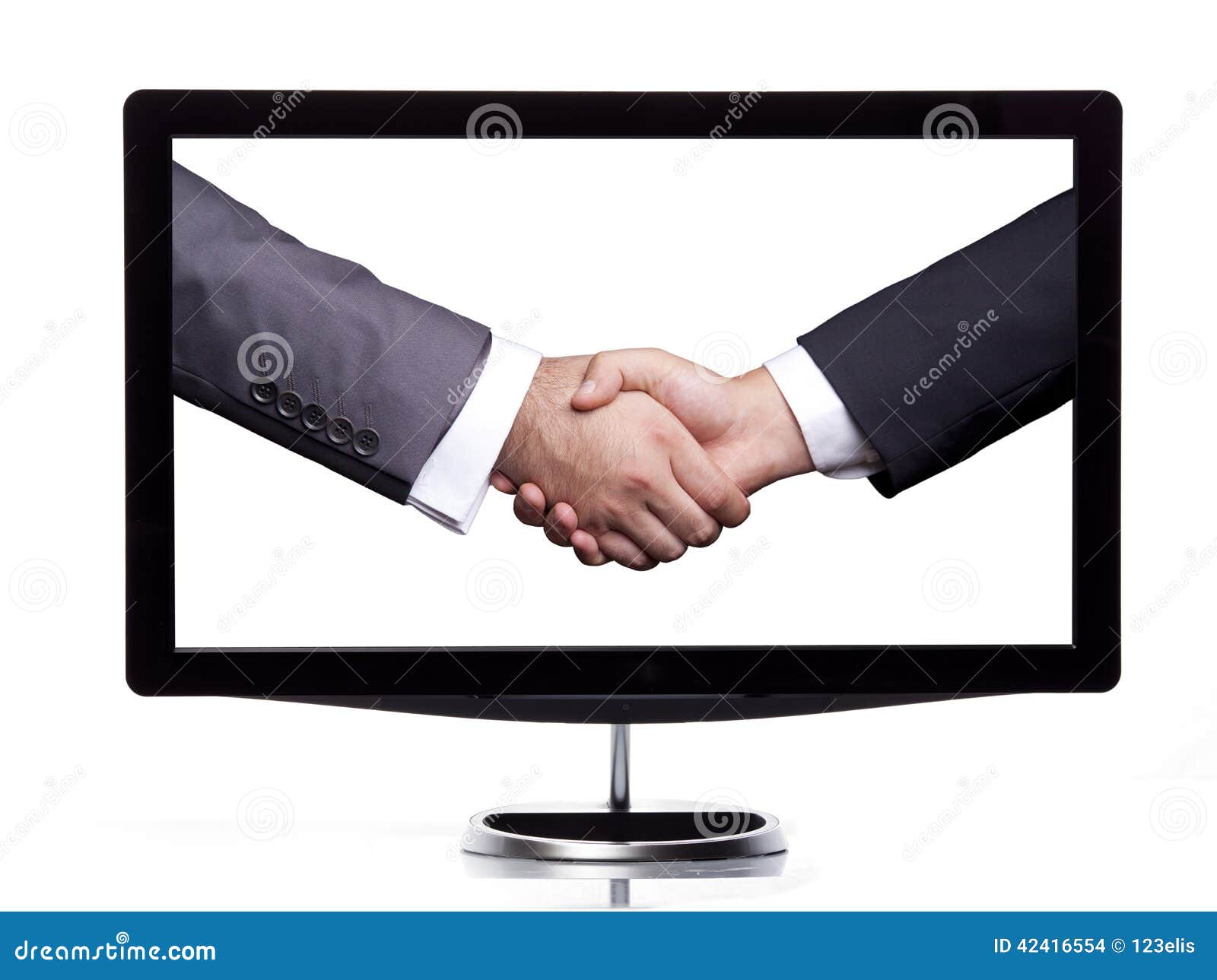 Handshaking on the screen stock illustration. Illustration of suit ...