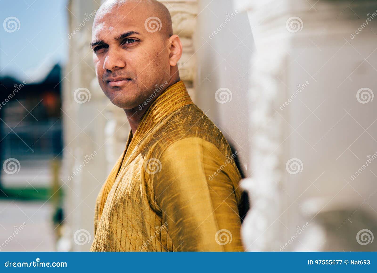 Handsom Indian Man in Gold Kurta at the Temple Stock Image - Image of ...