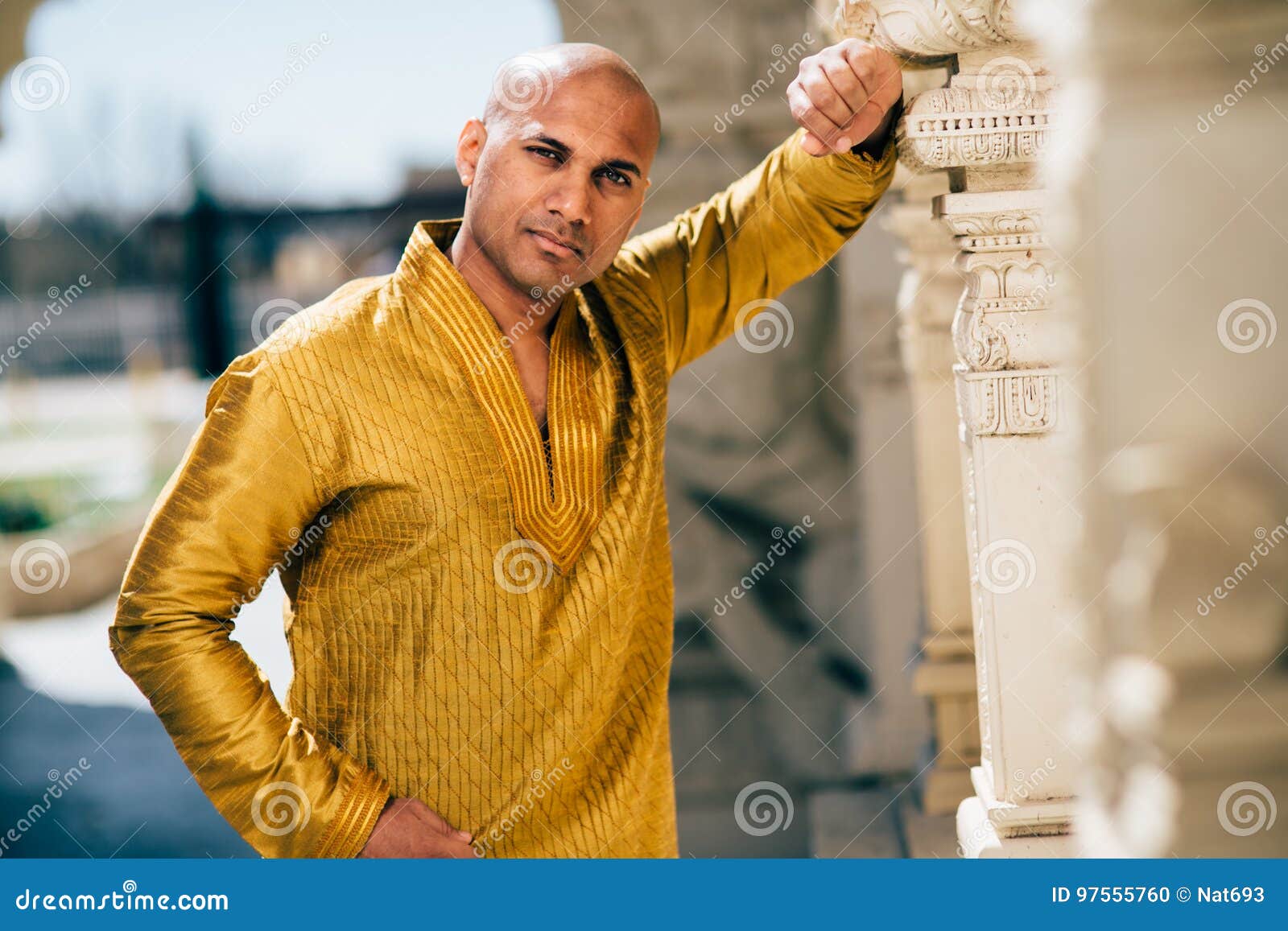 Handsom Indian Man in Gold Kurta at the Temple Stock Photo - Image of ...
