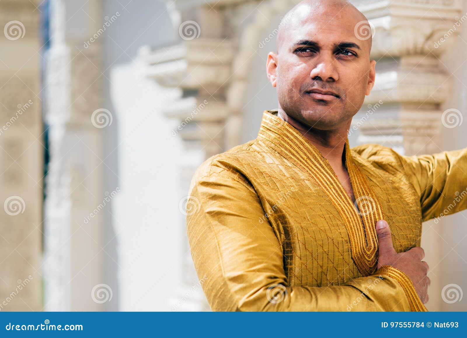 Handsom Indian Man in Gold Kurta at the Temple Stock Photo - Image of ...