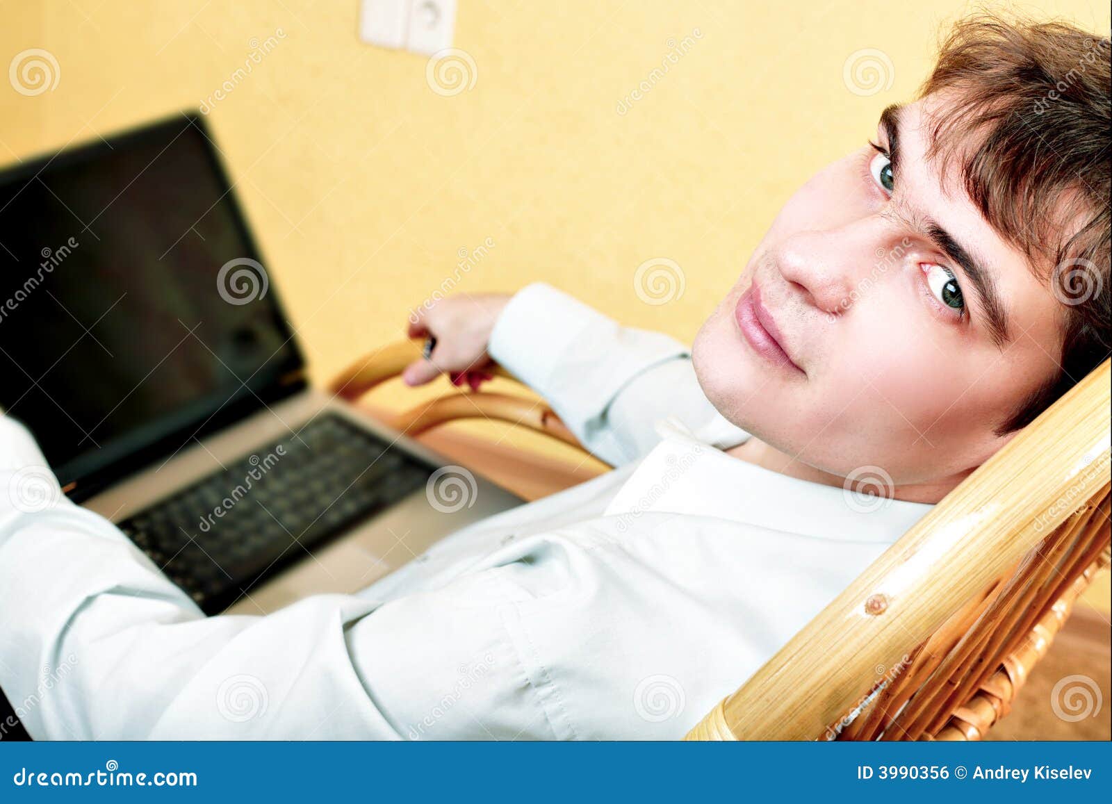Handsome stock photo. Image of inside, looking, male, computer - 3990356