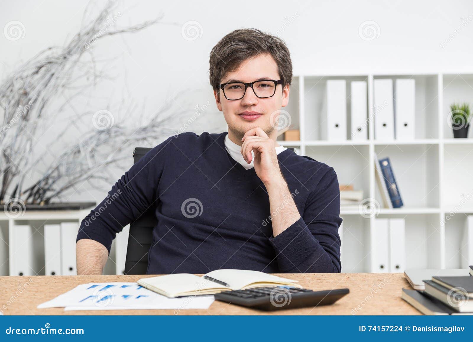 Handsome Accountant at Work Stock Photo - Image of desktop, portrait ...