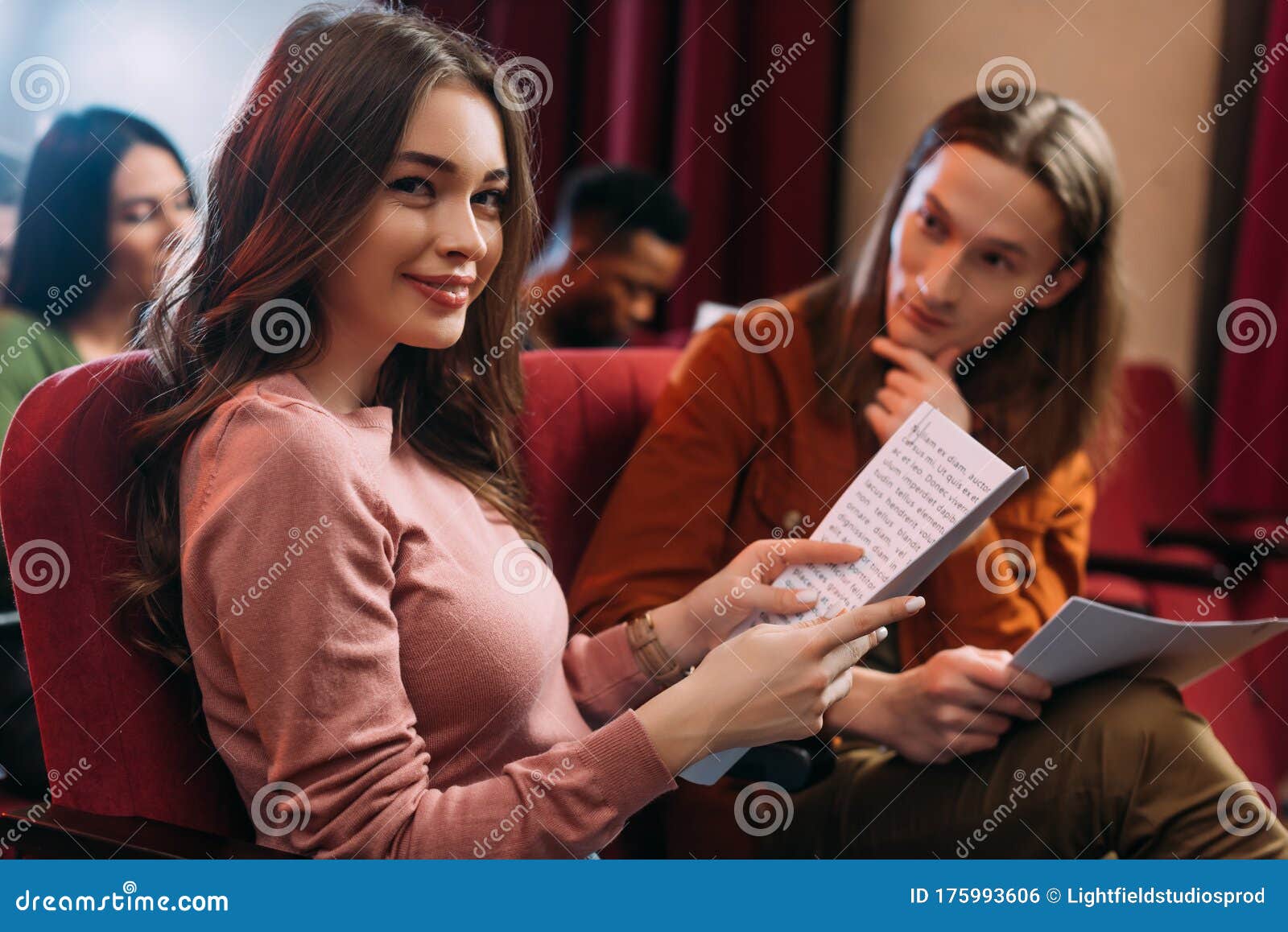 Actor and Beautiful Actress Reading Scripts Stock Photo - Image of read ...