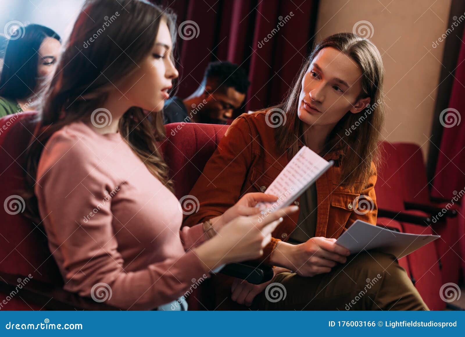 Actor and Beautiful Actress Reading Scripts Stock Photo - Image of cast ...