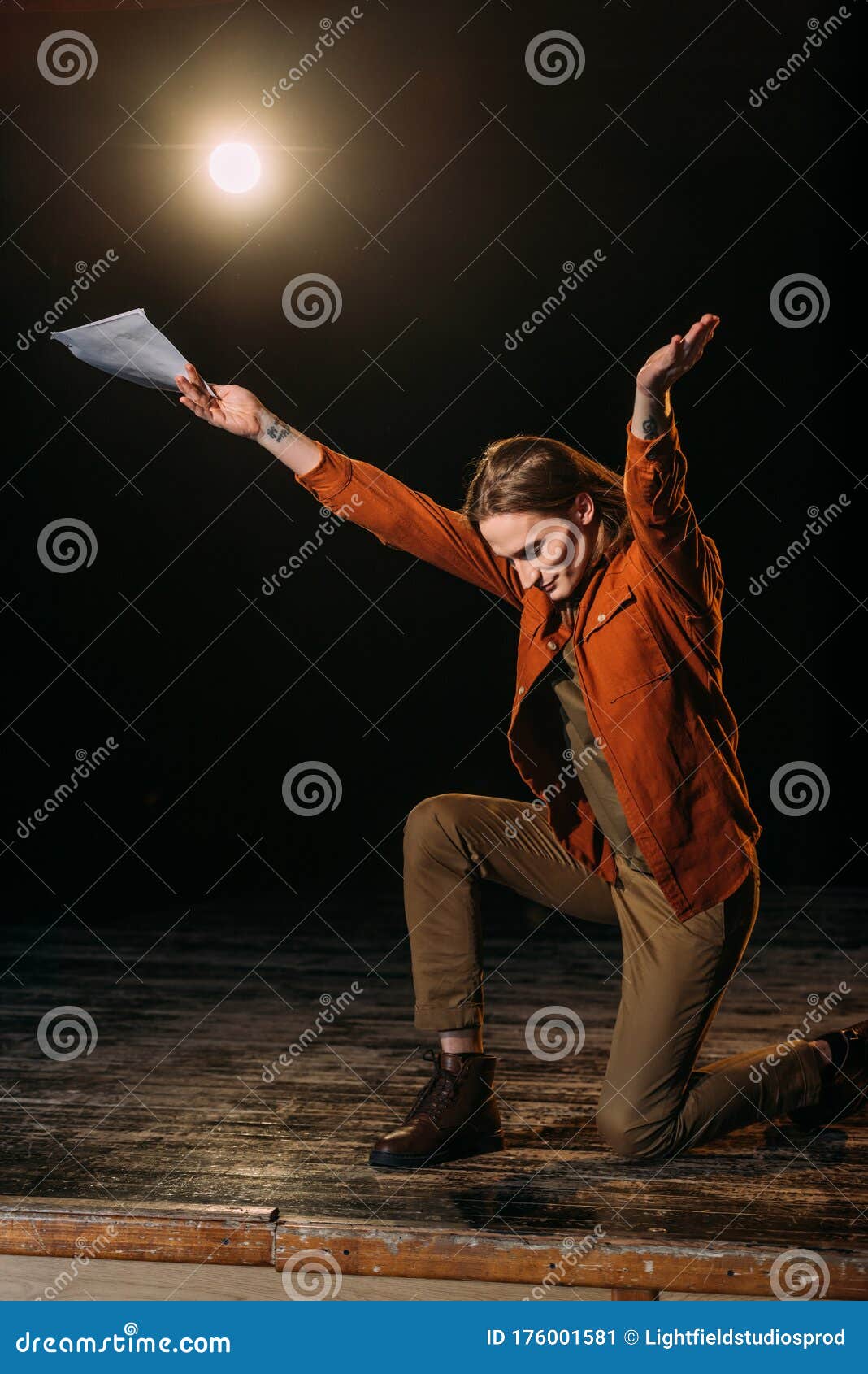 Actor with Scenario Playing on Stage Stock Image - Image of rehearse ...