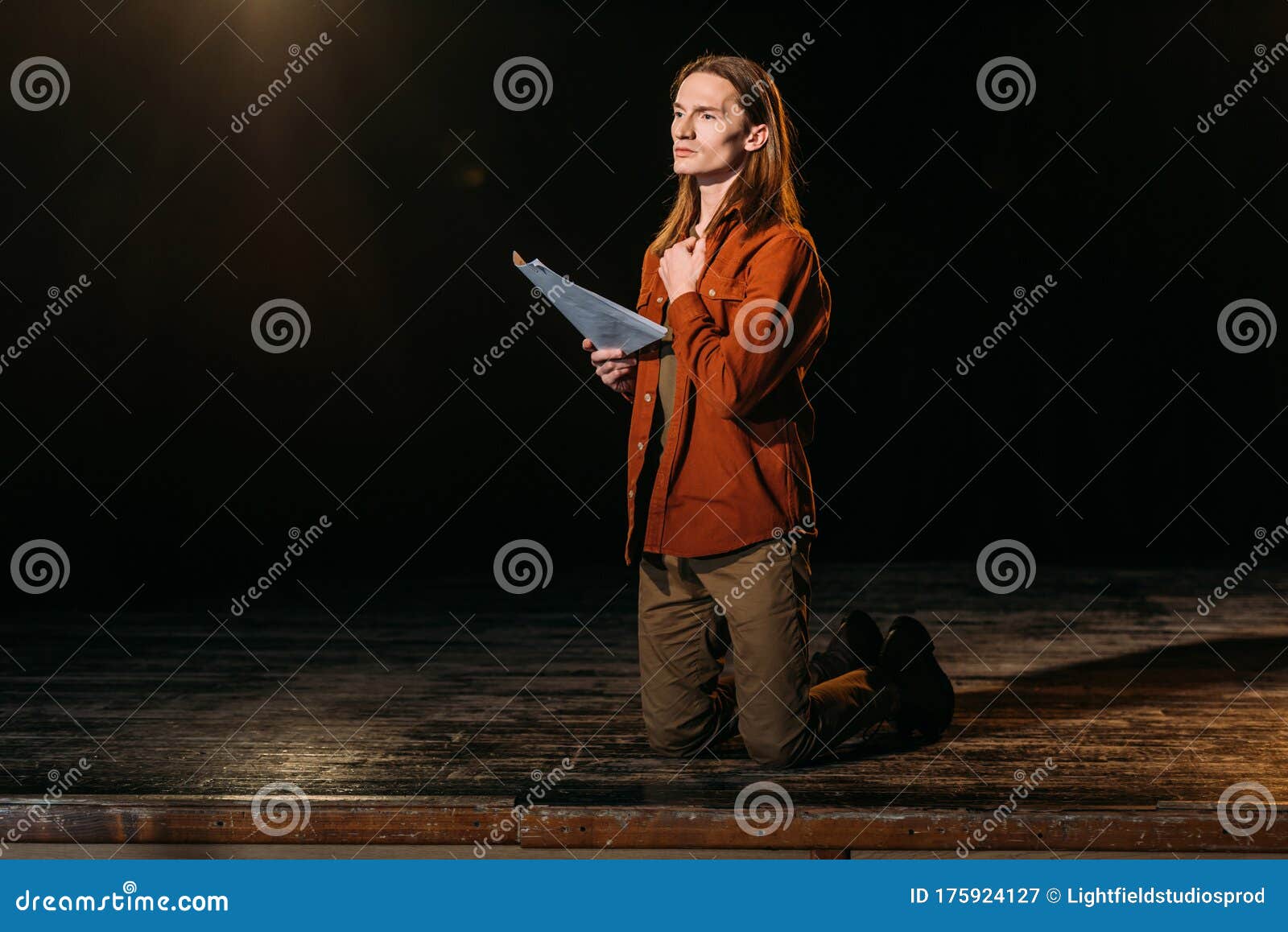 Actor with Scenario Playing on Stage Stock Image - Image of read, drama ...