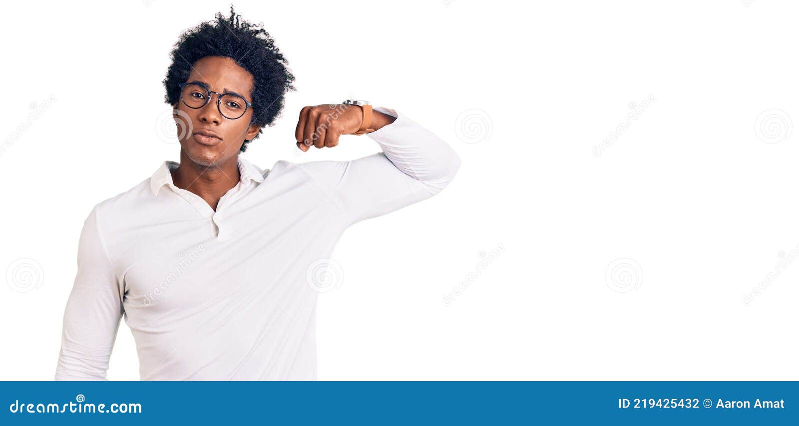 Handsome African American Man With Afro Hair Wearing Casual Clothes And