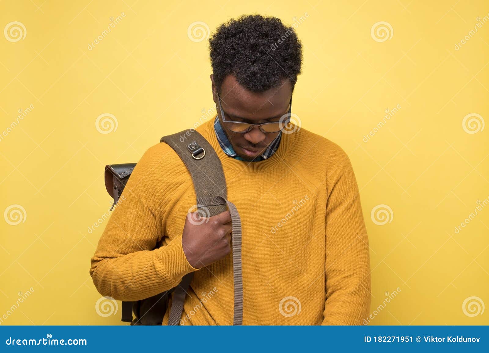 Handsome African American Man with Beard Looking Down Stock Image ...