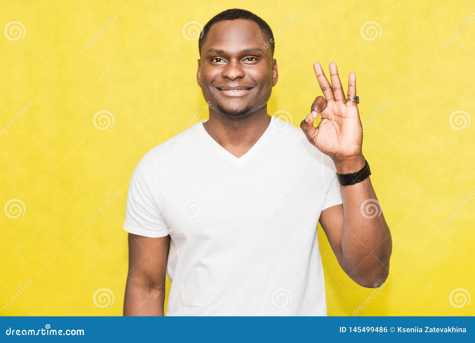 Handsome African American Man Shows Ok Sign Body Language Concept