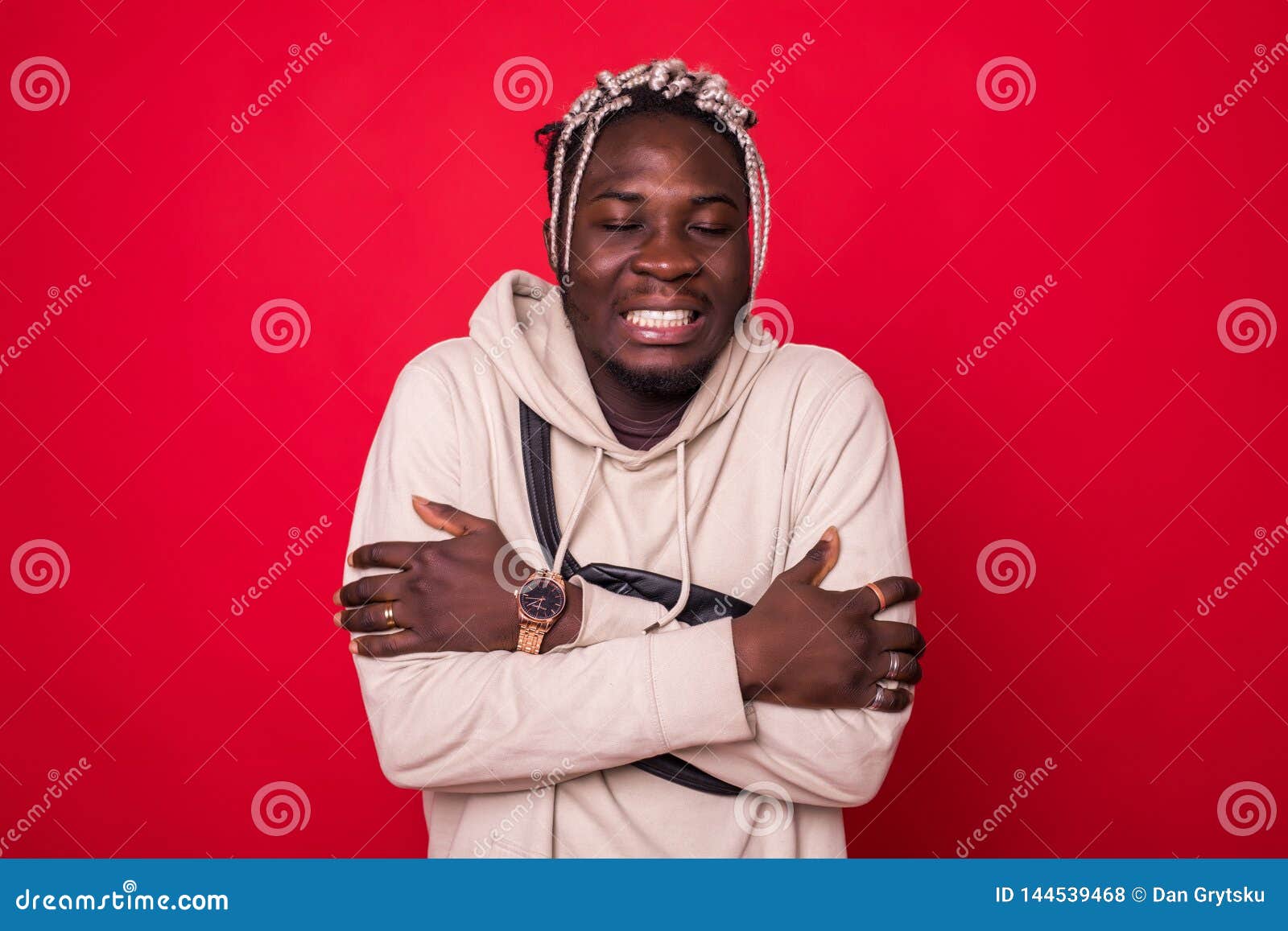 Handsome African Man Freezing Isolated on Red Background Stock Photo ...