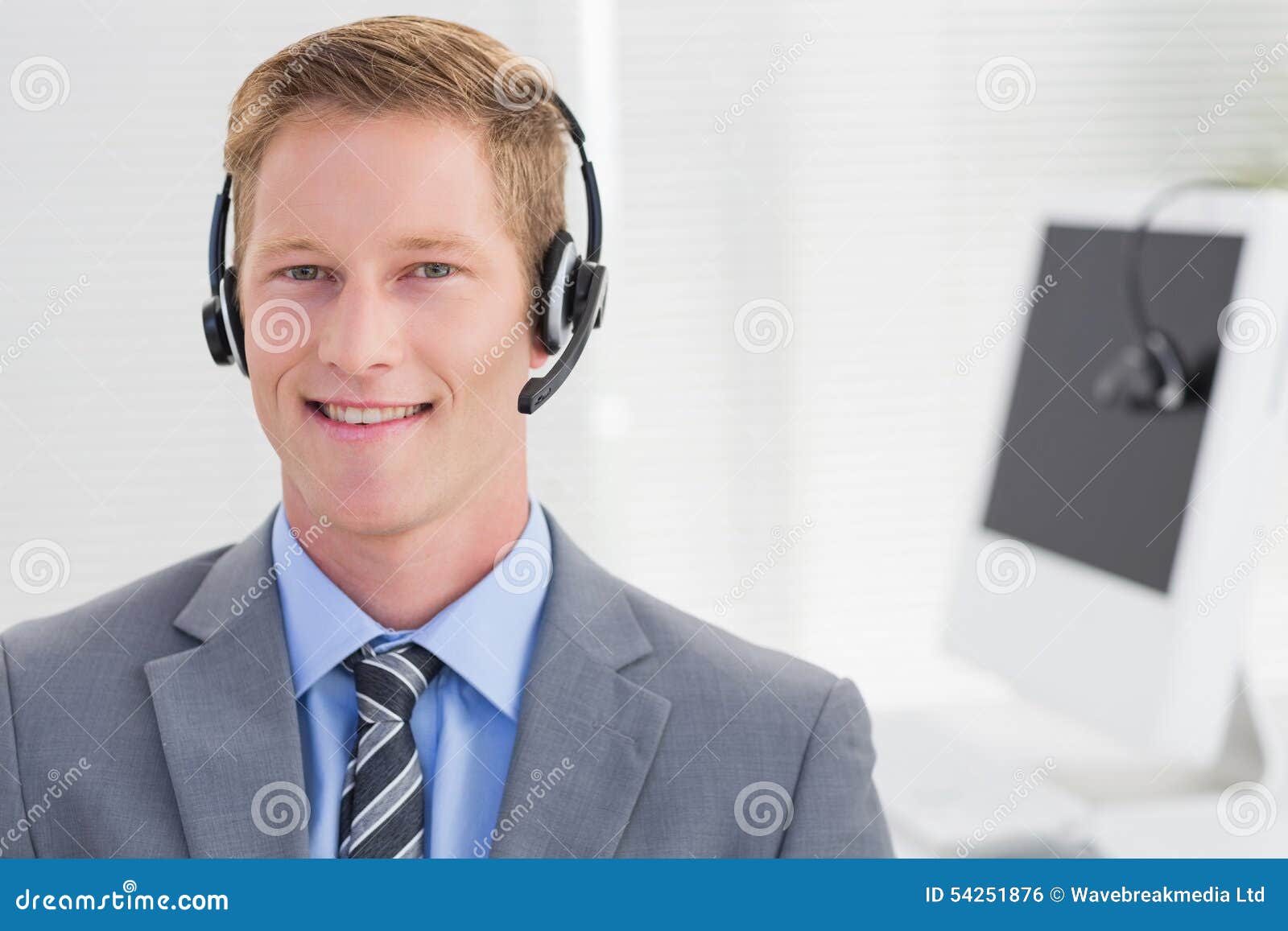 Handsome Agent Wearing Headset Stock Photo - Image of cheerful ...