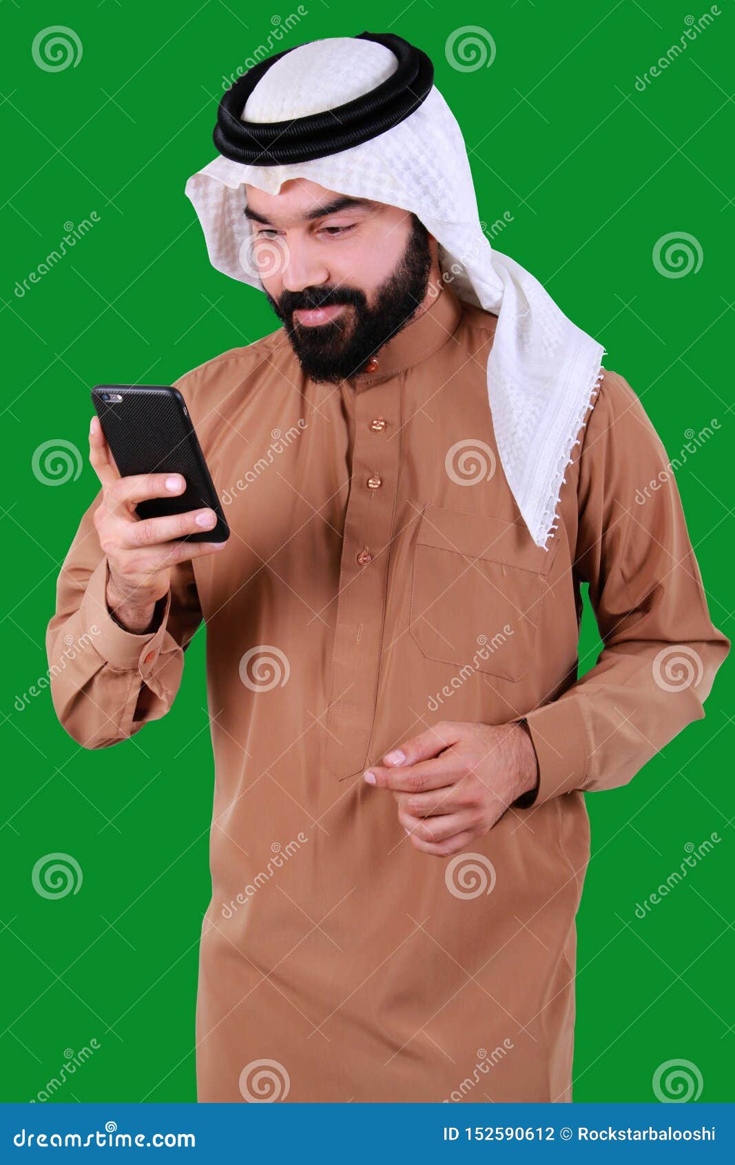 A Handsome Arab Man Using Mobile Phone Very Happy Stock Photo - Image ...