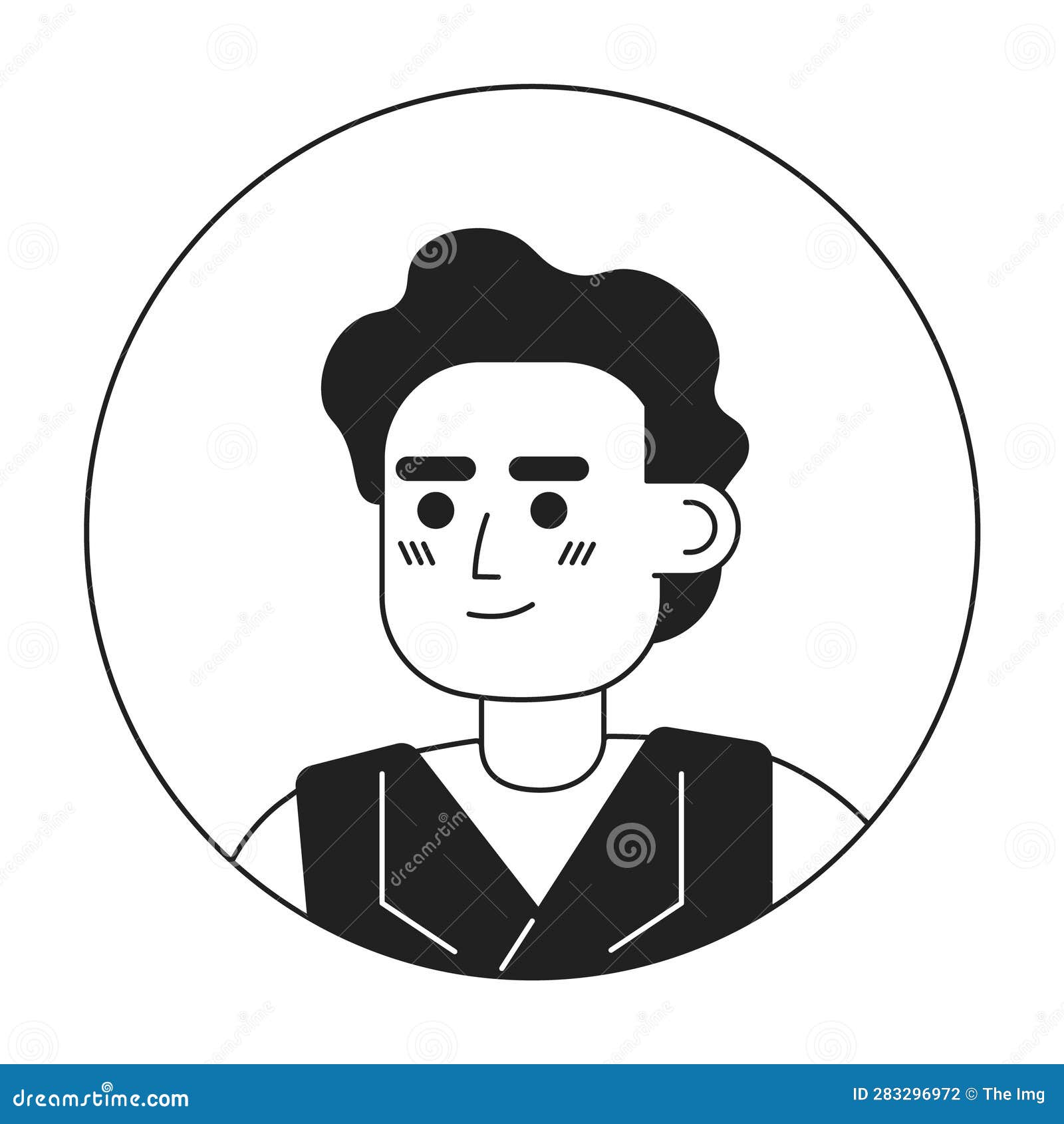 Handsome Arabian Man Monochrome Flat Linear Character Head Stock Vector
