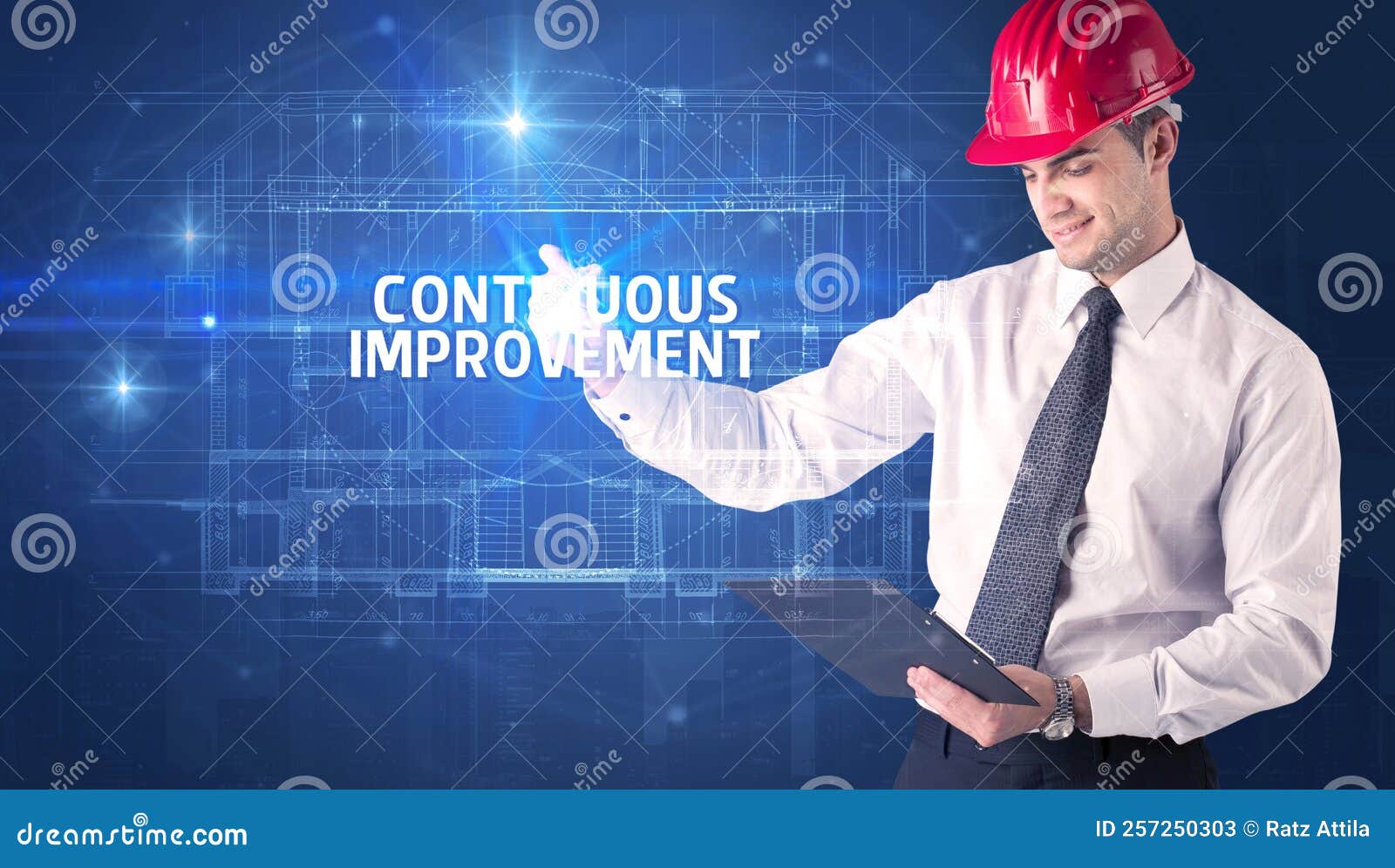 Handsome Architect Drawing with Helmet Stock Image - Image of person, digital: 257250303