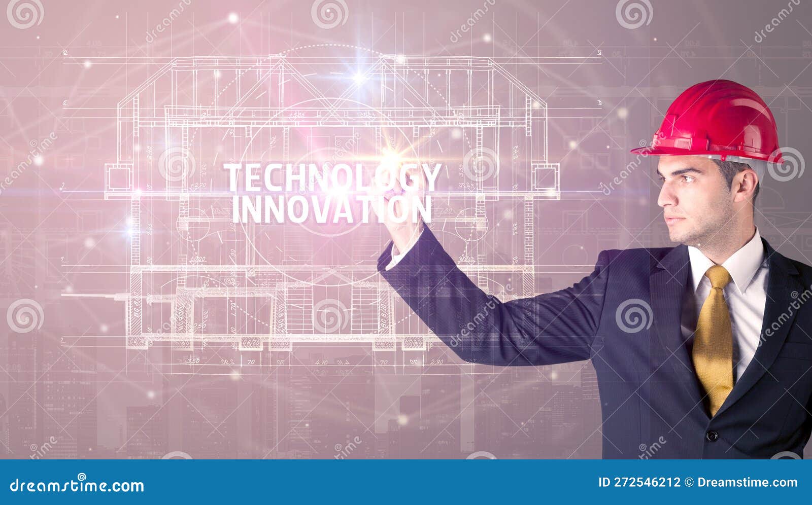 Handsome Architect Drawing with Helmet Stock Photo - Image of hand ...