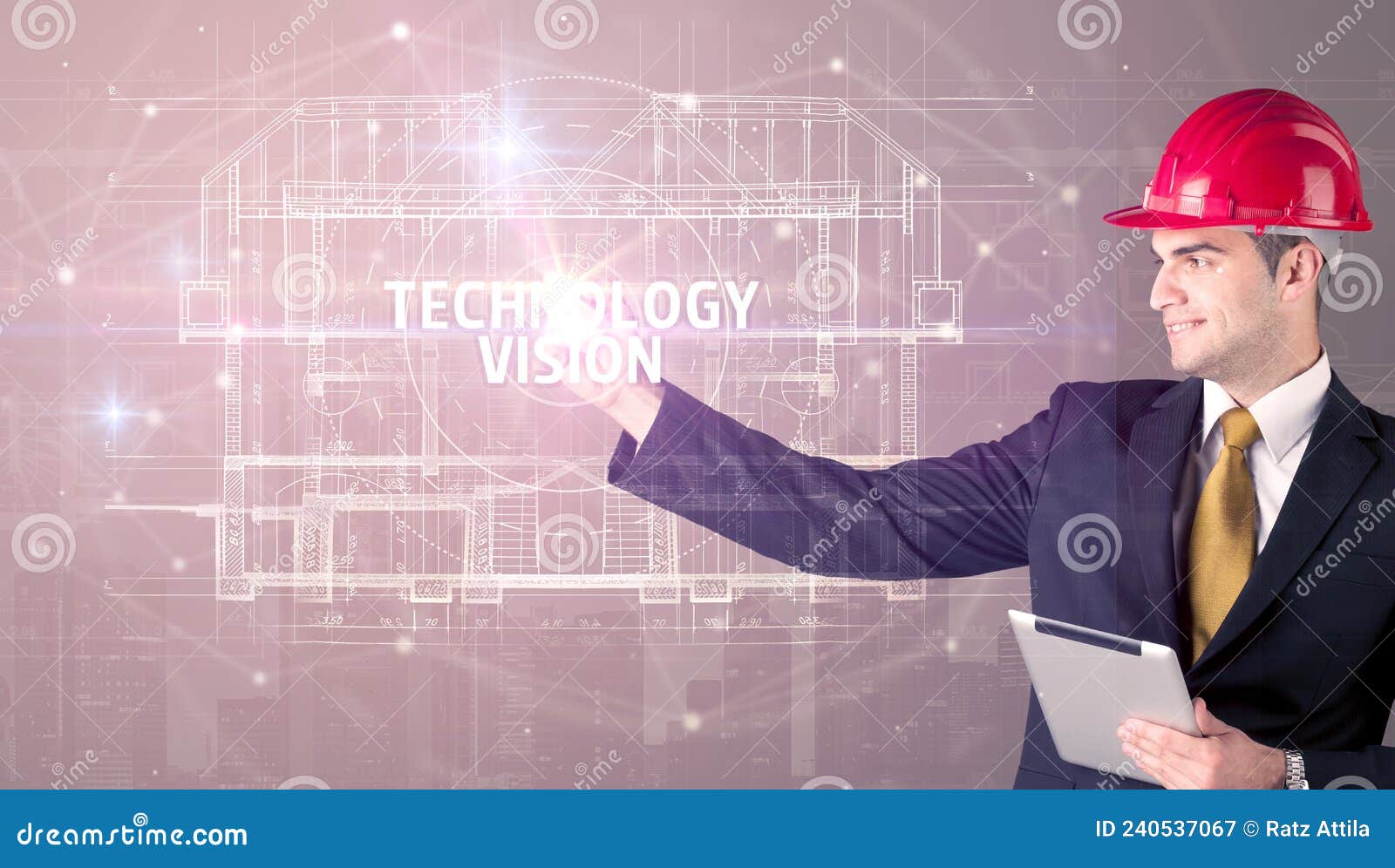 Handsome Architect Drawing with Helmet Stock Illustration ...