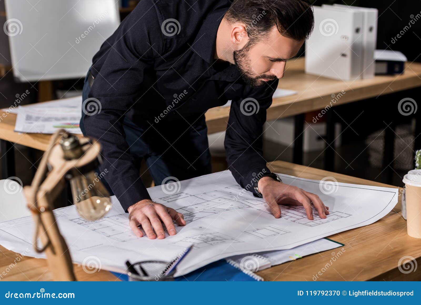 Handsome Architect Looking at Blueprints Stock Photo - Image of ...