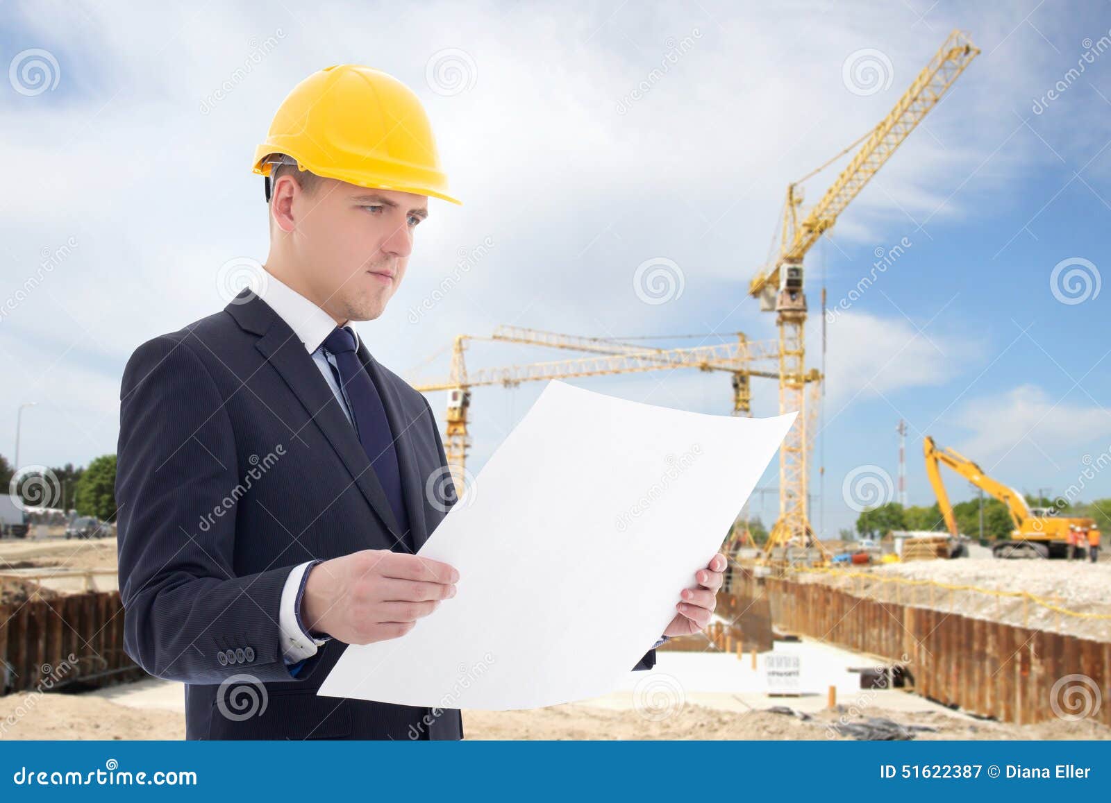Handsome Architect Man in Builder Helmet at Construction Site Stock ...