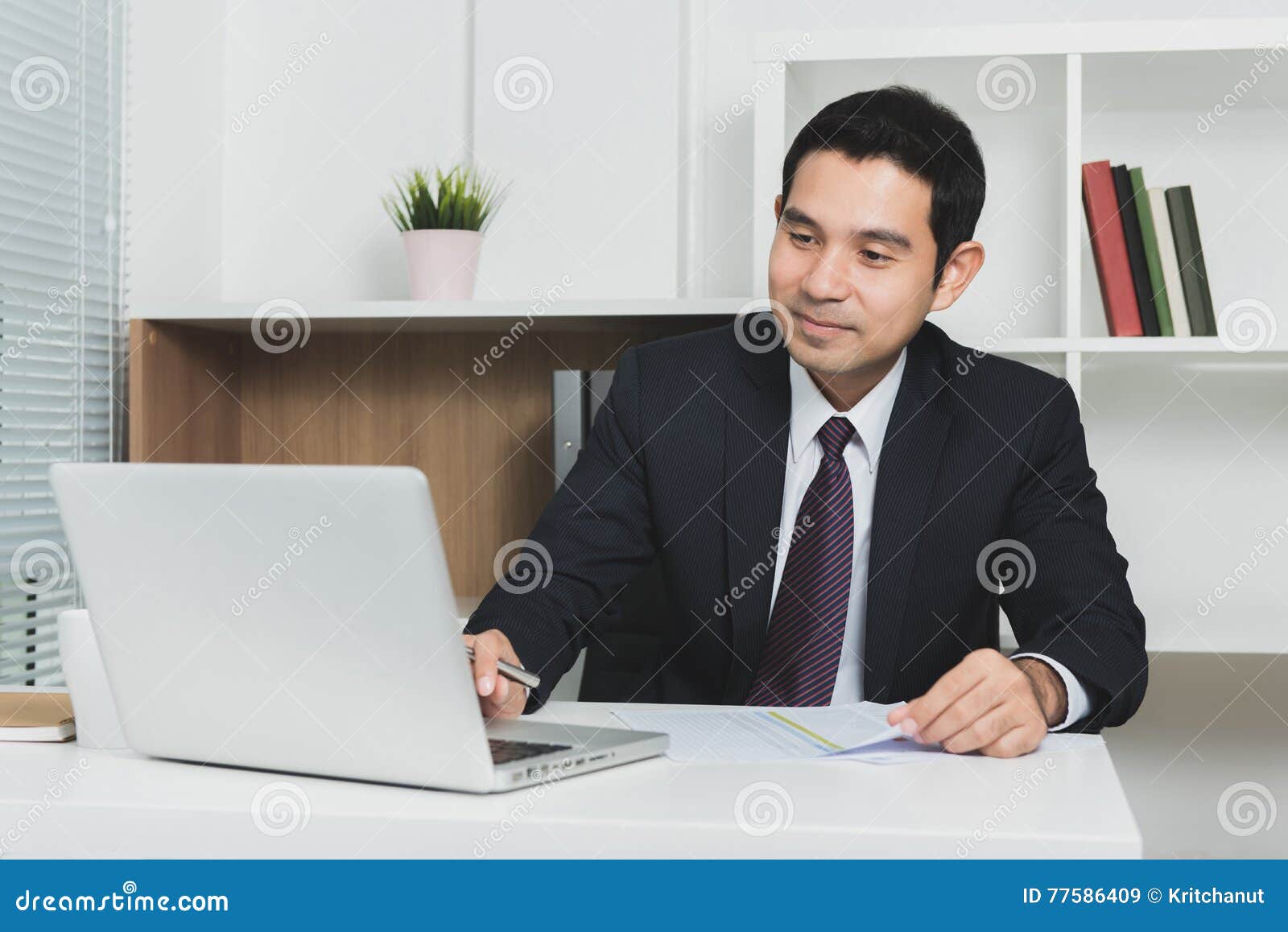 Handsome Asian Businessman Using Laptop Computer Stock Image - Image of ...