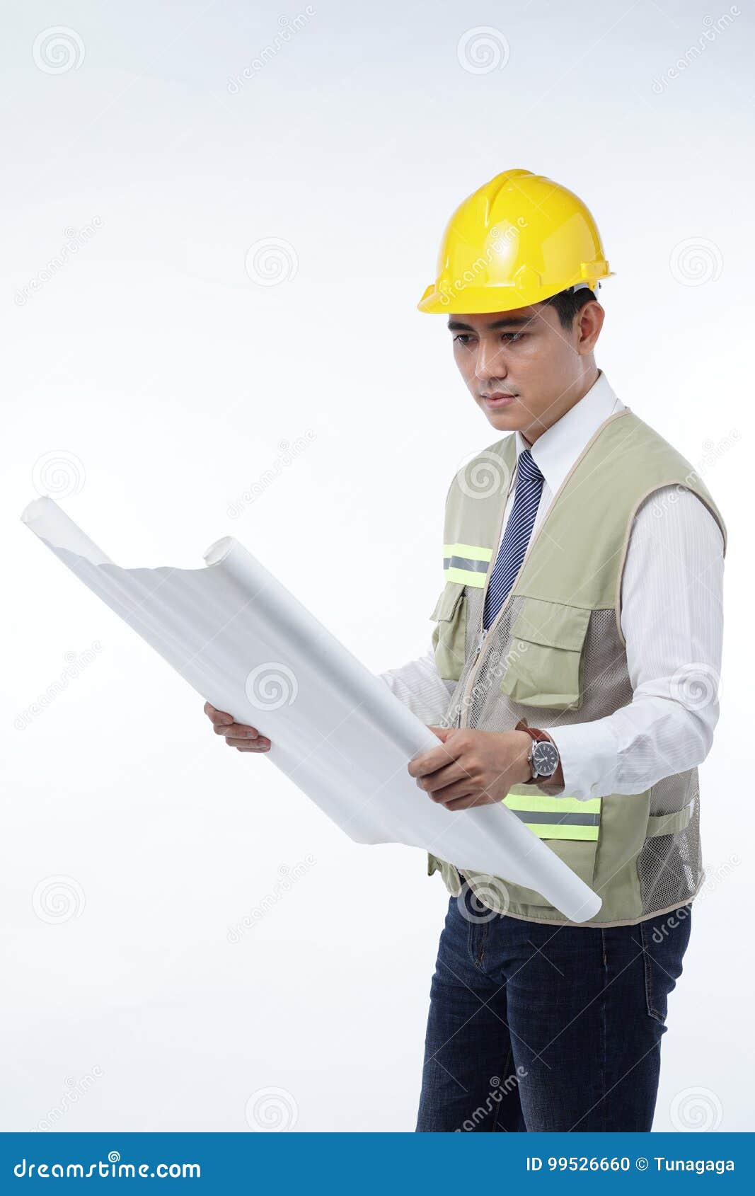 Handsome Asian Construction Worker Isolated on White Background Stock ...