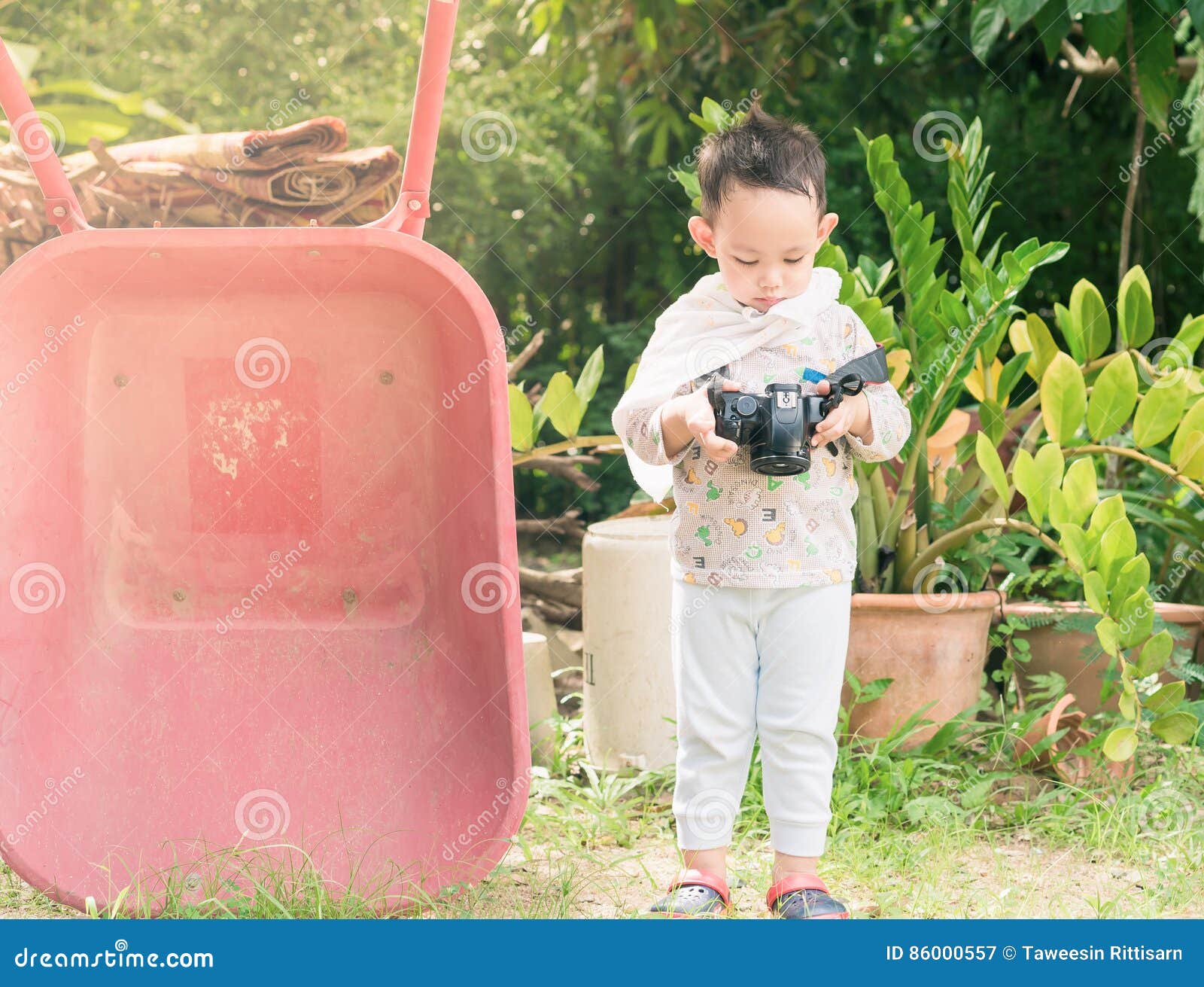 Handsome Asian Kid Take a Photo by Digital Camera Stock Image - Image ...