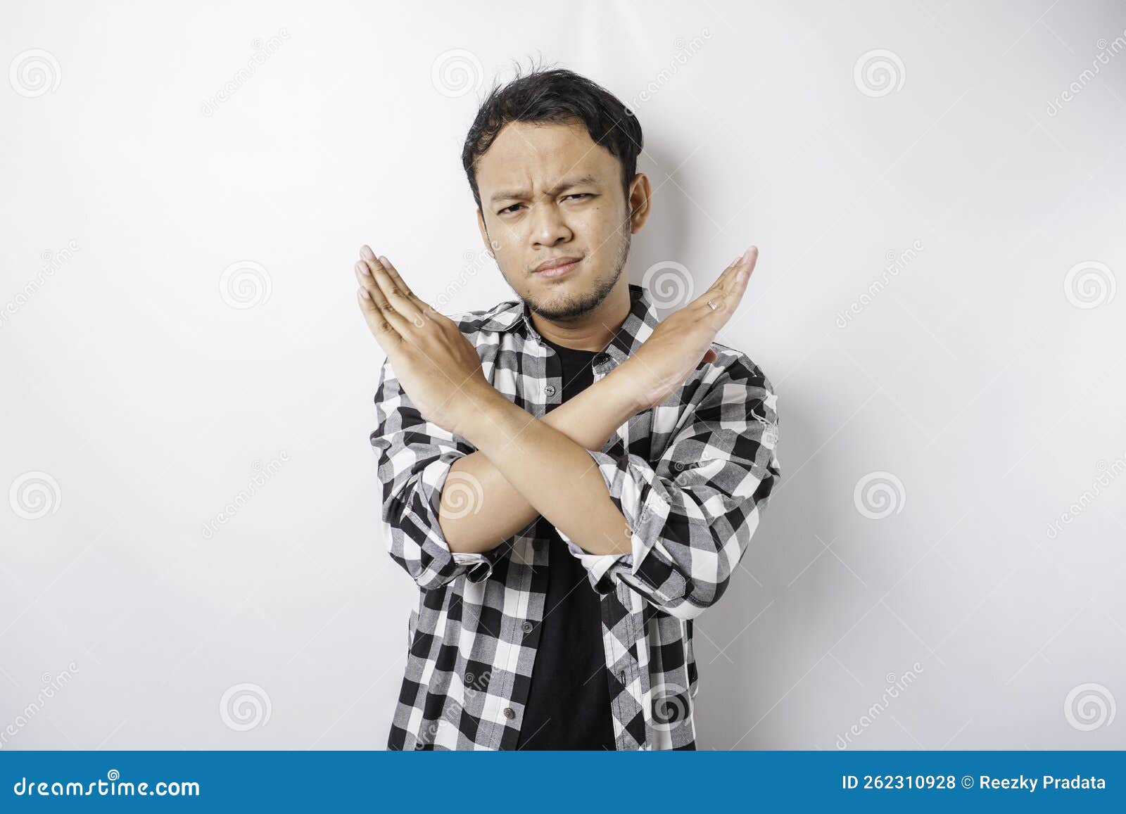 Handsome Asian Man with Hand Gesture Pose Rejection or Prohibition with ...