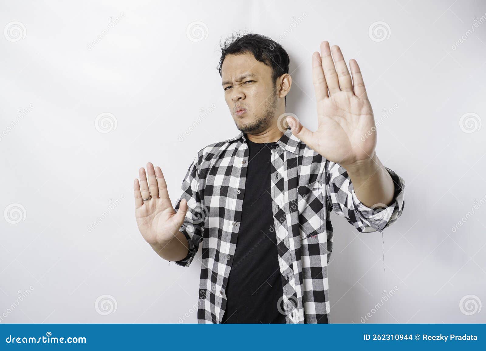 Handsome Asian Man with Hand Gesture Pose Rejection or Prohibition with ...
