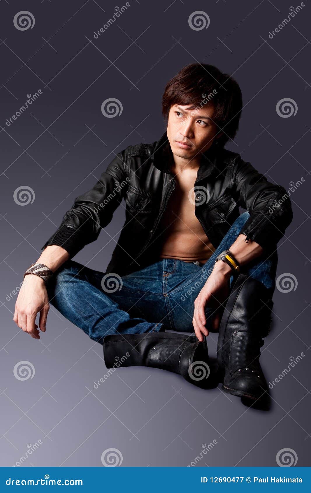 Handsome Asian Man with Leather Jacket Stock Image - Image of boots ...