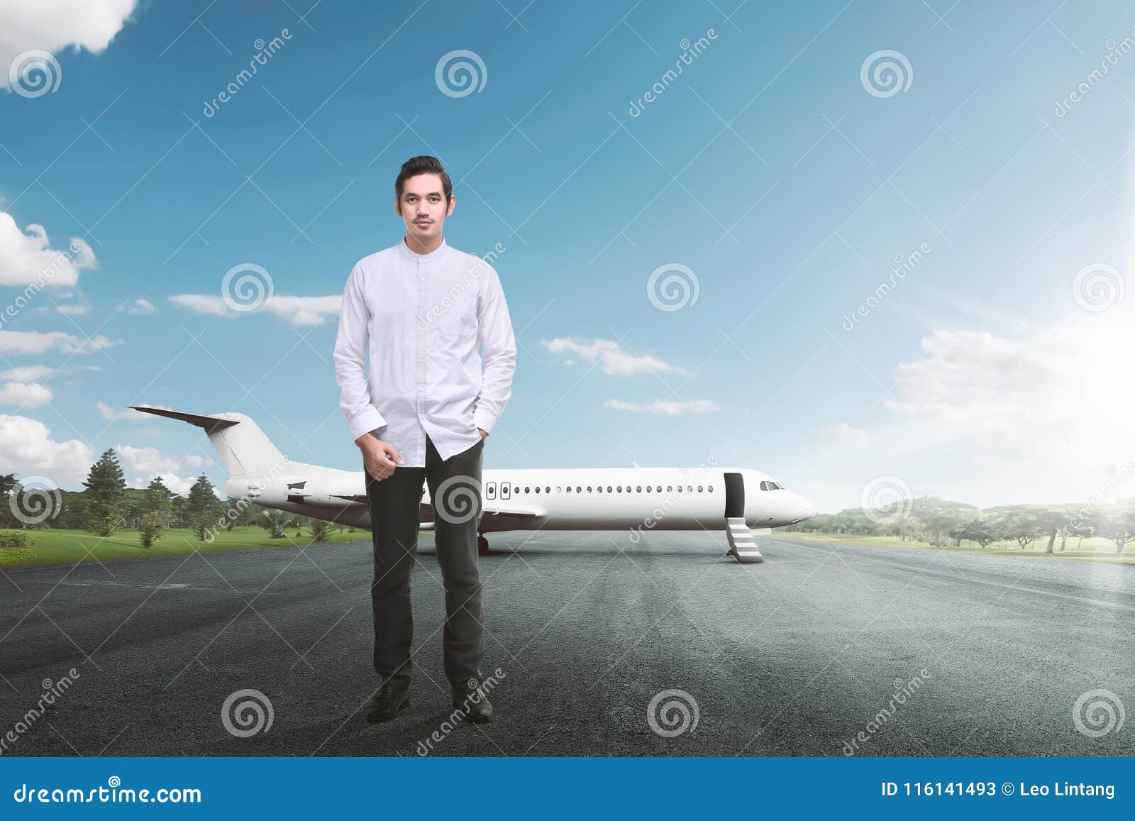 Handsome Asian Muslim Man Standing with Airplane Stock Image - Image of ...