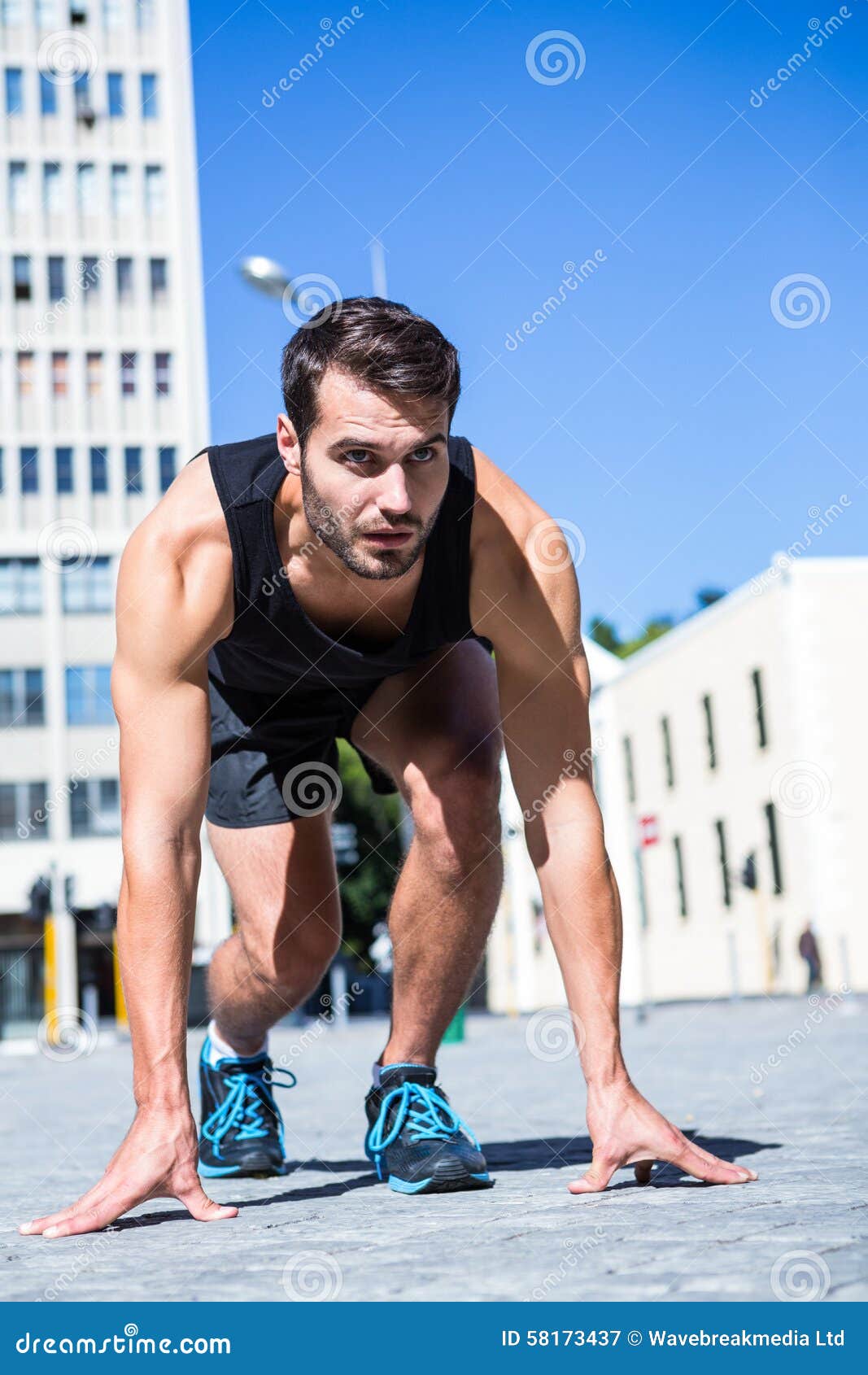 Handsome Athlete Getting Ready To Sprint Stock Image - Image of ...