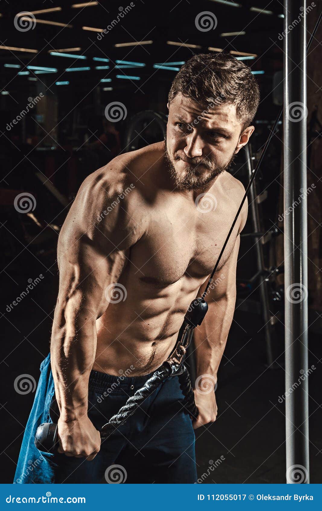 Handsome Athletic Man Execute Exercise for Triceps in the Gym Stock ...