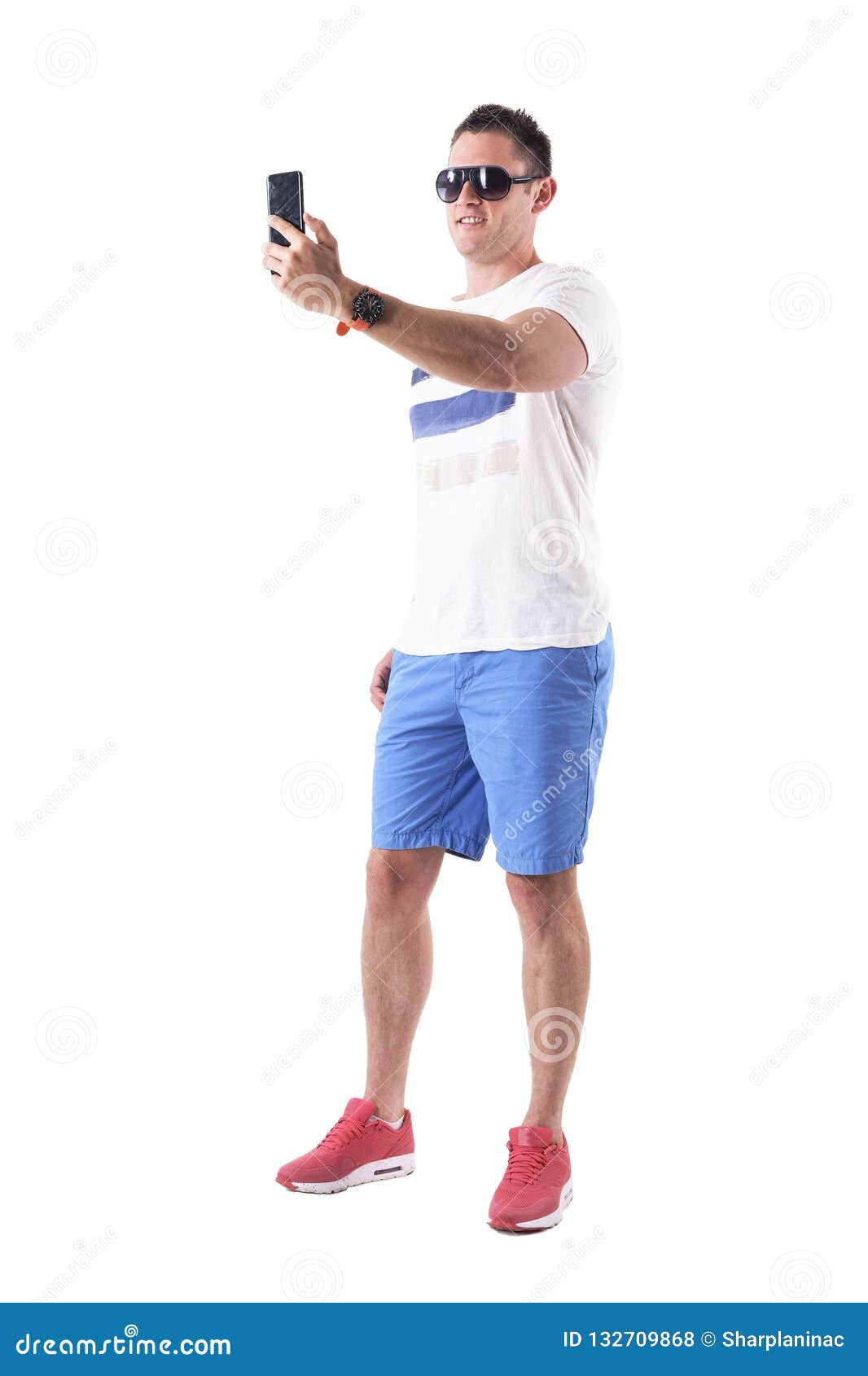Handsome Attractive Young Man in Summer Clothes Photographing Selfie ... Handsome Attractive Young Man in Summer Clothes Photographing Selfie ...