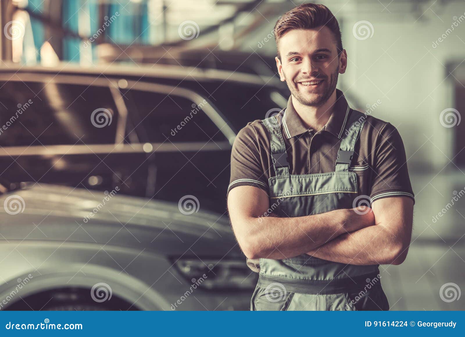 Handsome Auto Service Worker Stock Photo - Image of motor, arms: 91614224