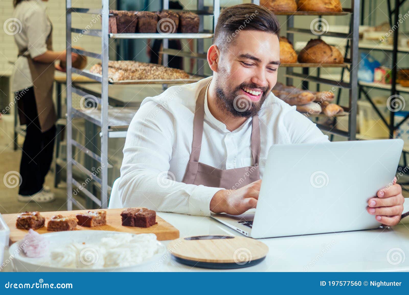 Handsome Baker in Uniform at the Manufacturing Small Business Owner ...
